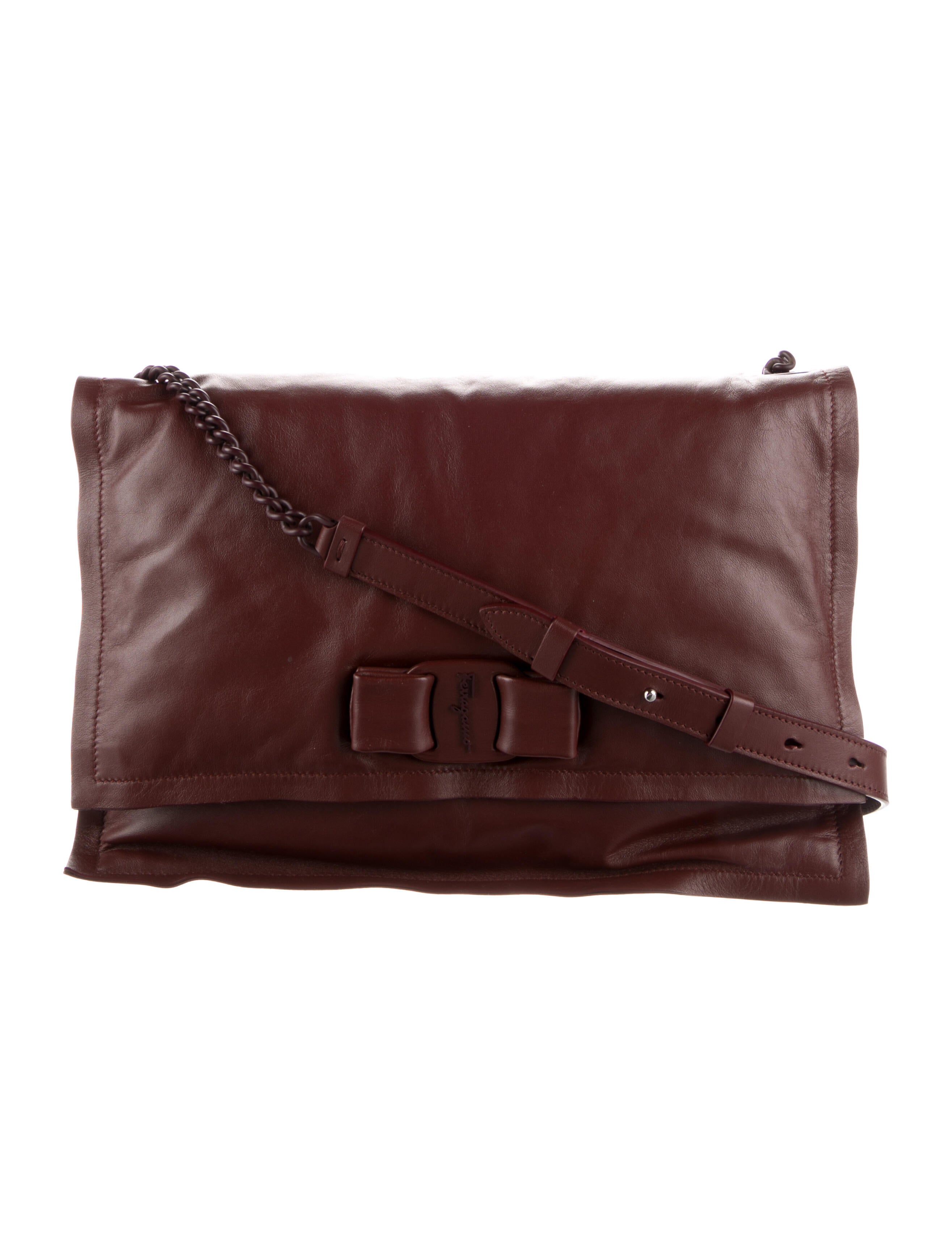 Salvatore Ferragamo Leather Fold Over Shoulder Bag - Burgundy Shoulder ...