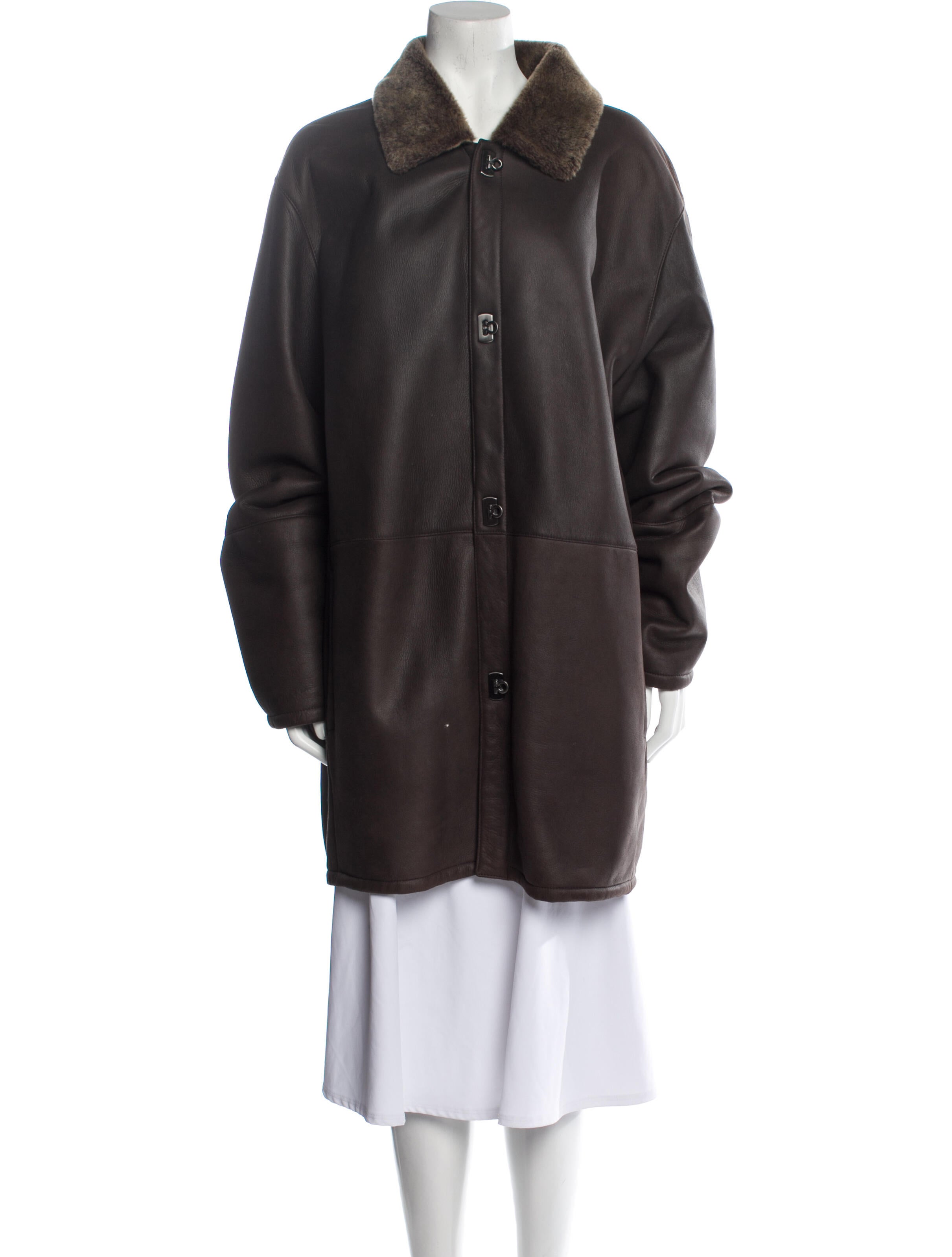 Salvatore Ferragamo Leather Coat - Brown Coats, Clothing - SAL309573 ...