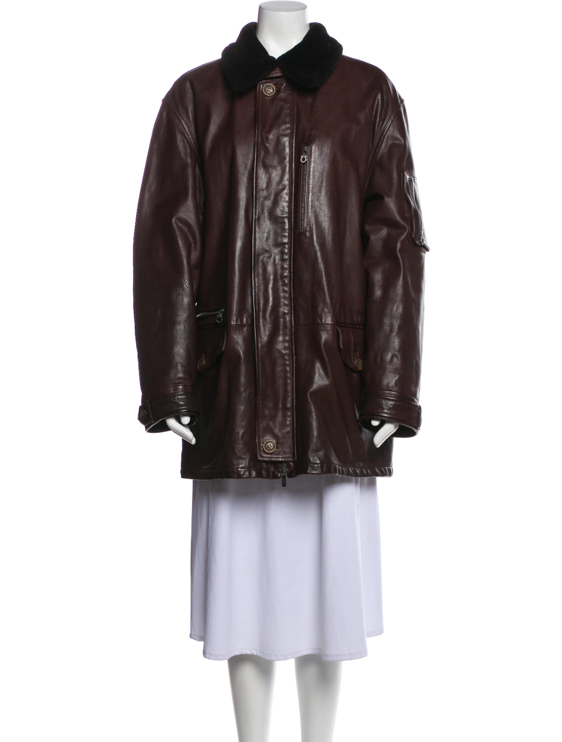 Salvatore Ferragamo Leather Coat - Brown Coats, Clothing - SAL311127 ...