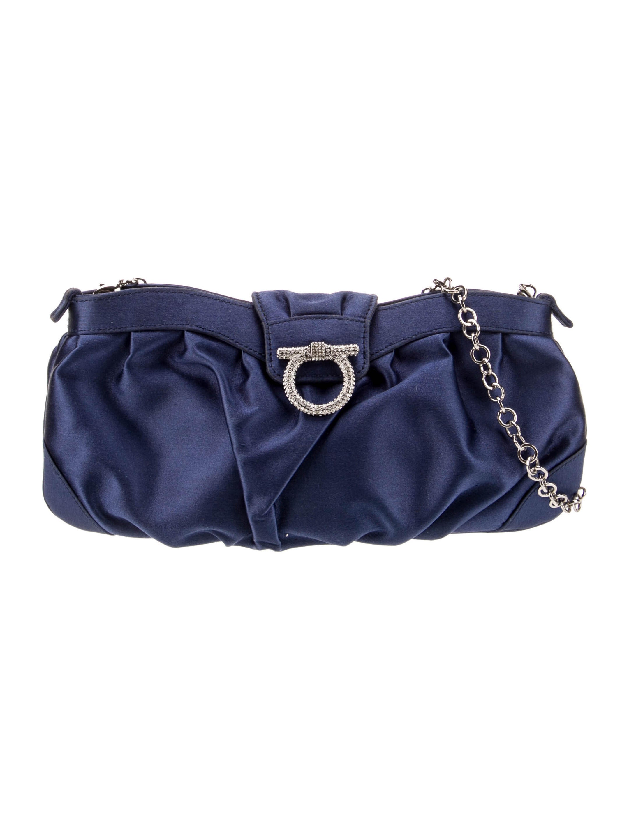 Salvatore Ferragamo Crystal Embellished Satin Evening Bag - Blue ...