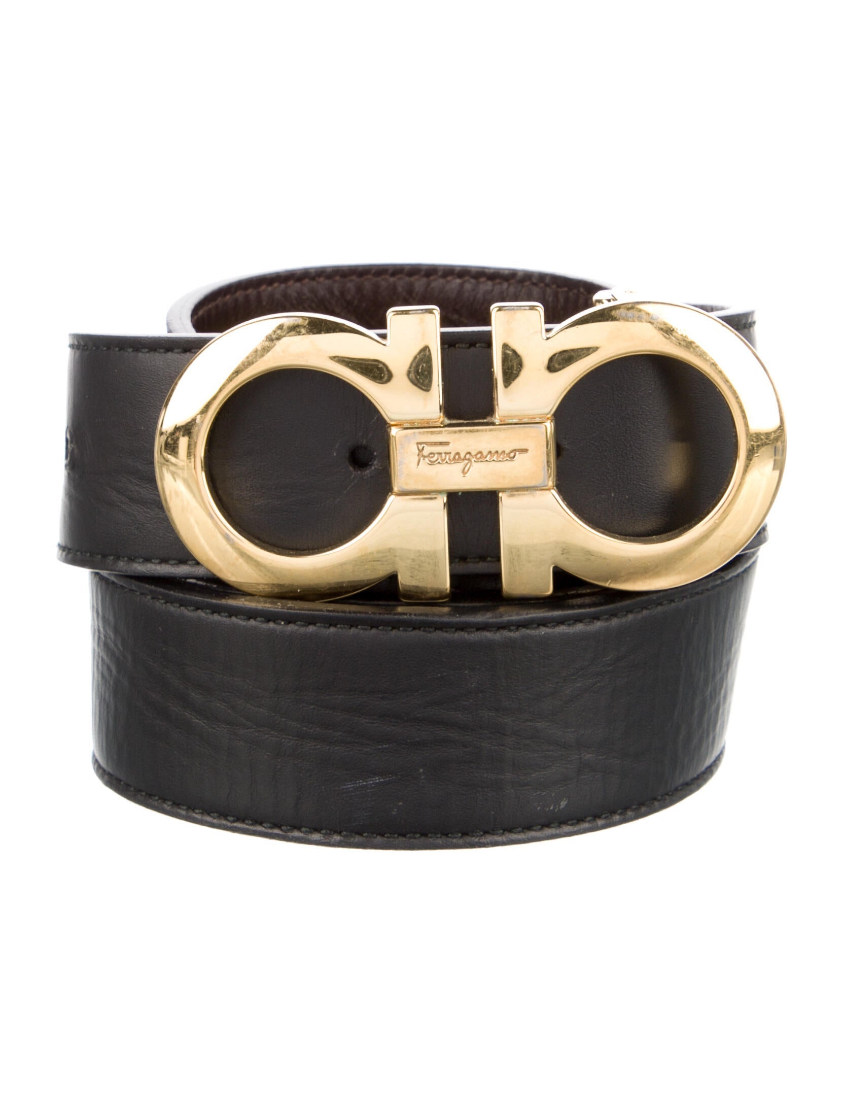 Salvatore Ferragamo Leather Belt - Black Belts, Accessories - SAL342024 ...