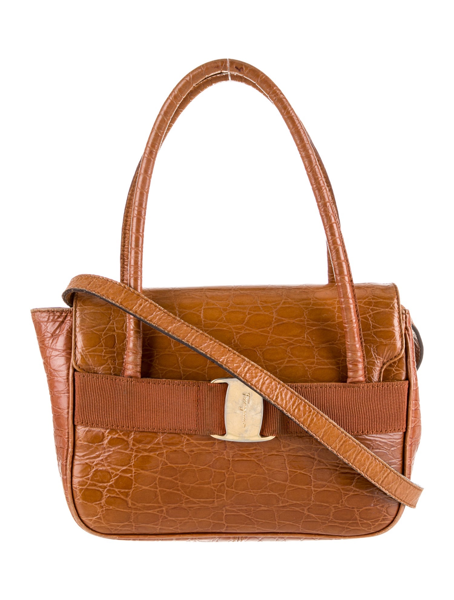 Salvatore Ferragamo Alligator Handle Bag - Brown Handle Bags, Handbags ...