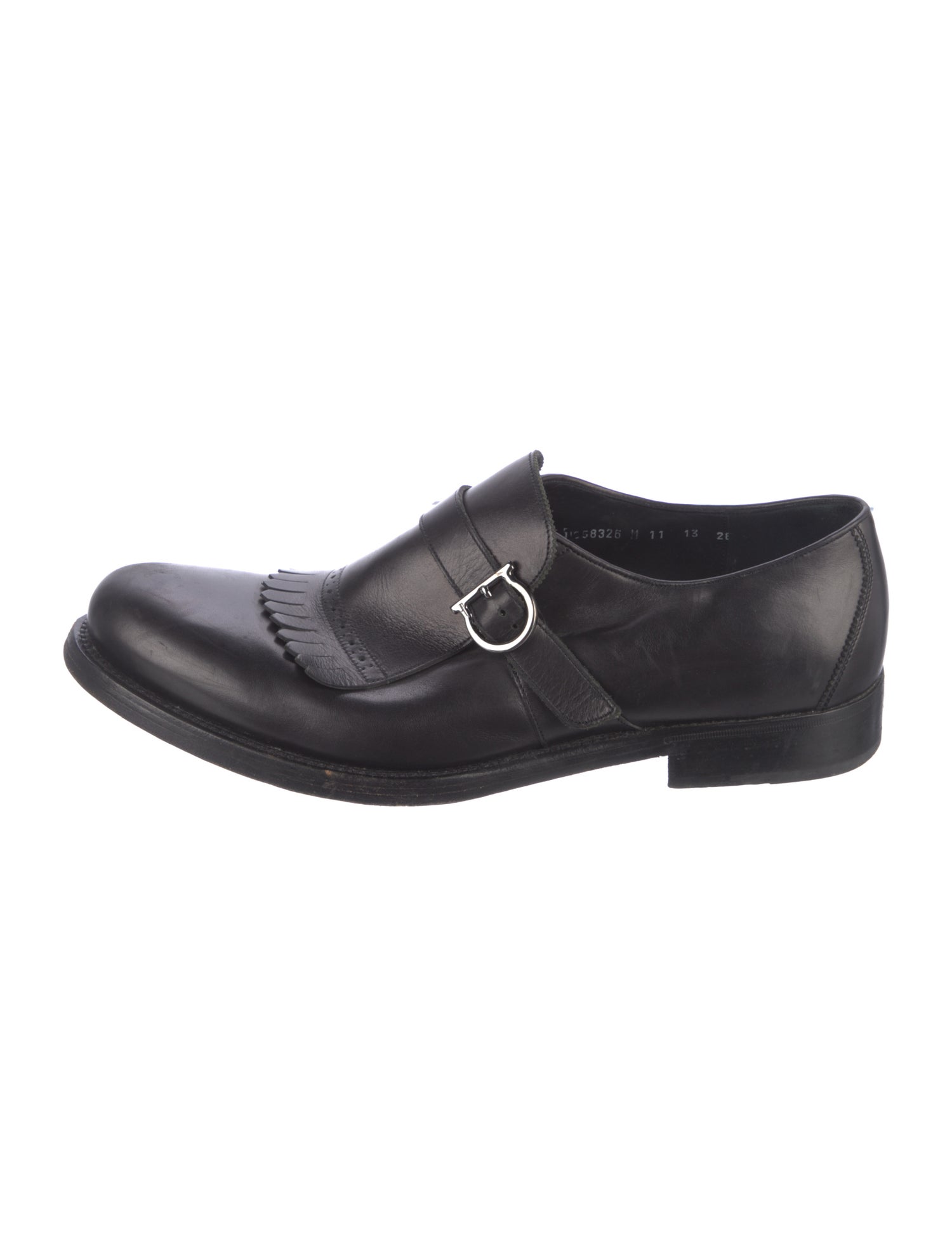 Salvatore Ferragamo Leather Fringe Trim Accent Monk Straps - Black Monk ...