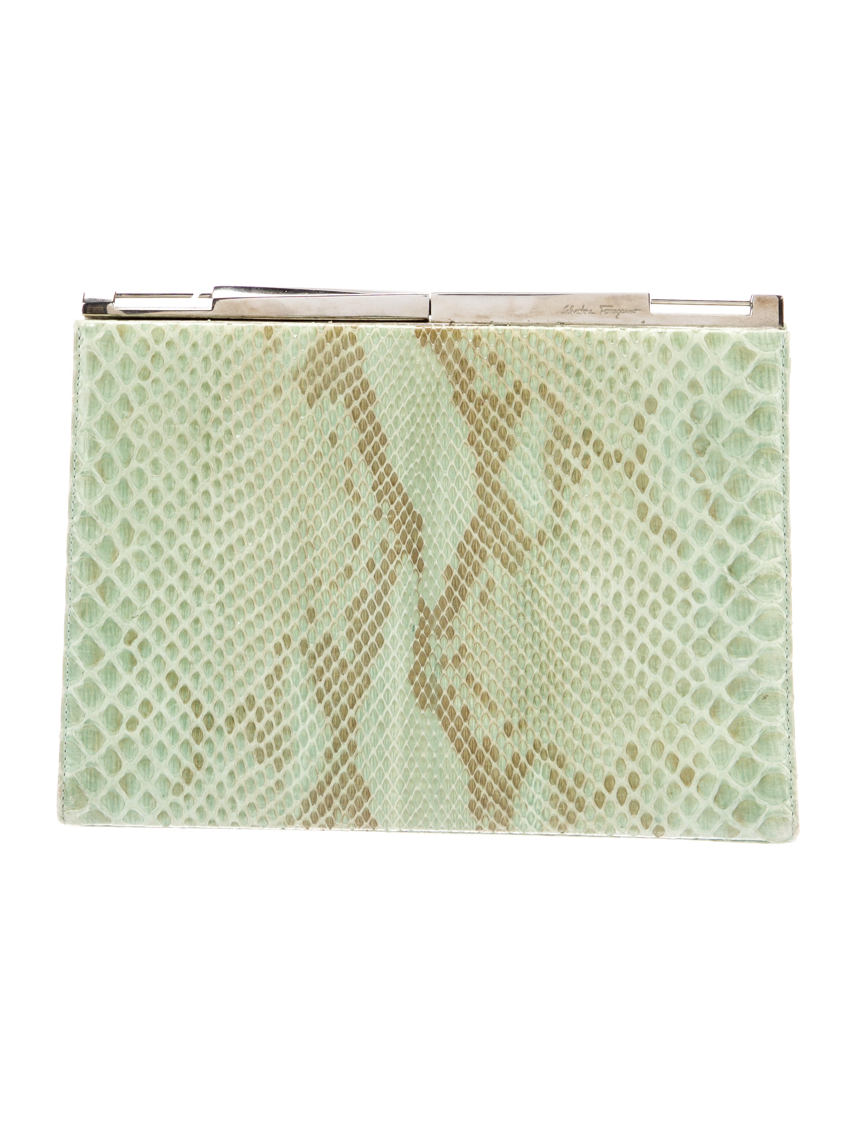 Salvatore Ferragamo Snakeskin Clutch - Green Clutches, Handbags ...