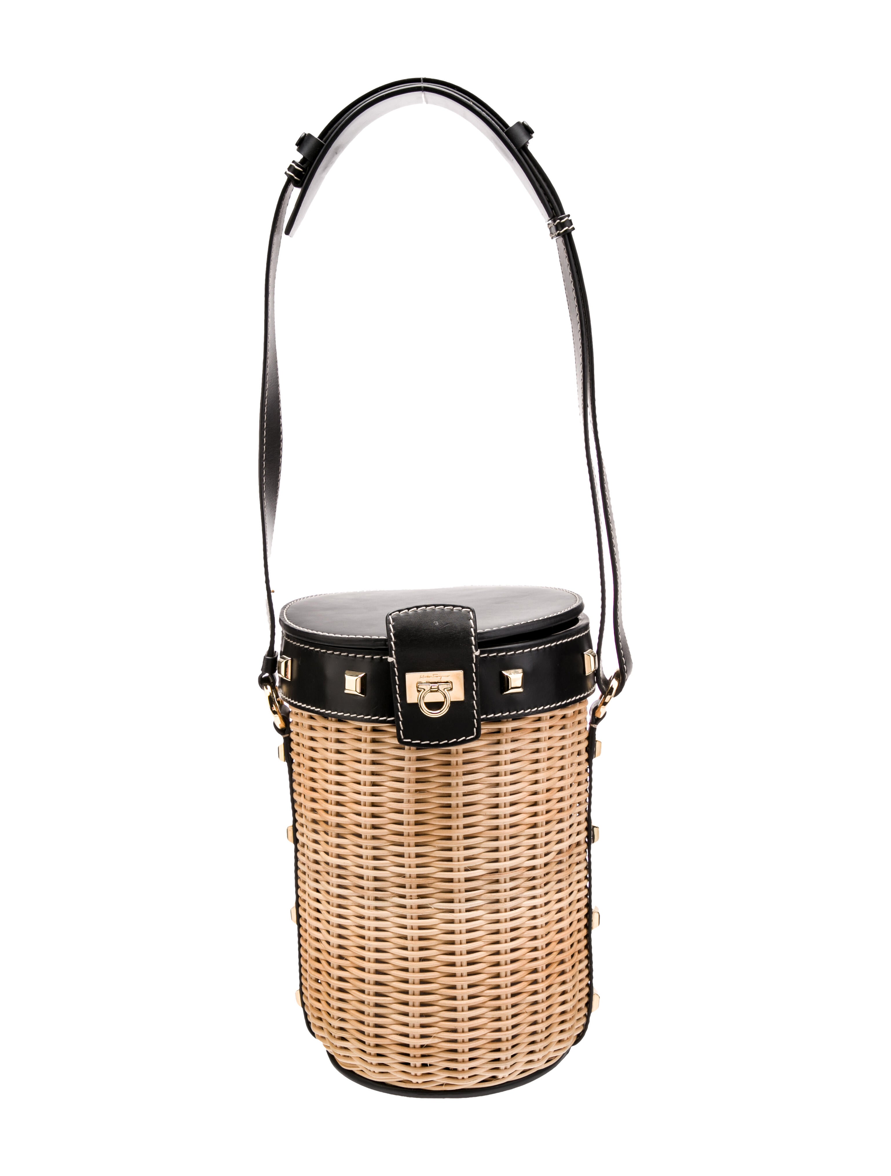 Salvatore Ferragamo Gancini Wicker Bucket Bag - Brown Bucket Bags ...