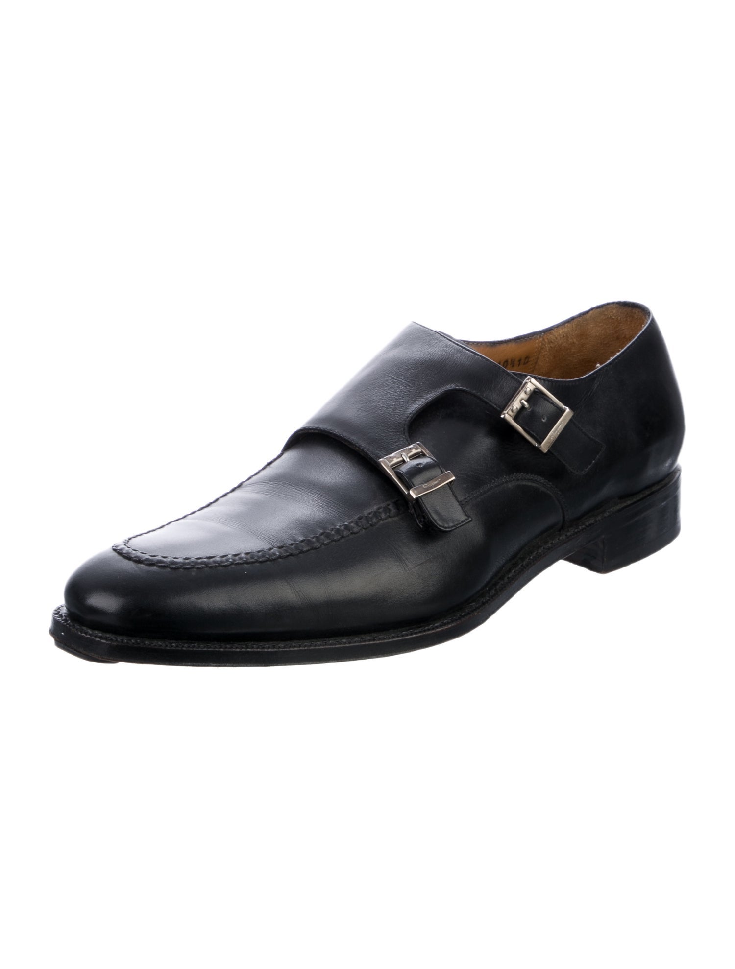 Salvatore Ferragamo Leather Monk Straps - Black Monk Straps, Shoes ...