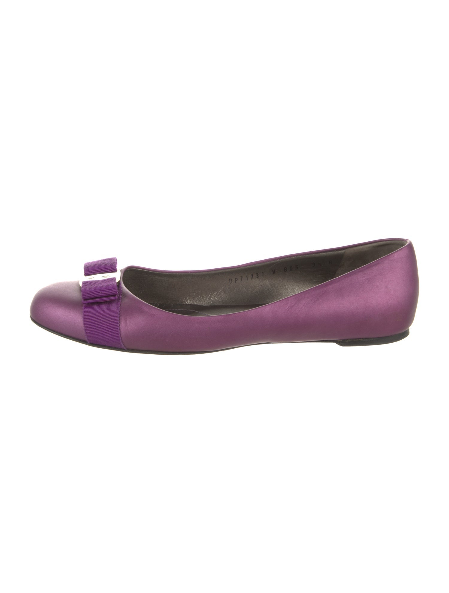 Salvatore Ferragamo Leather Bow Accents Ballet Flats - Purple Flats ...