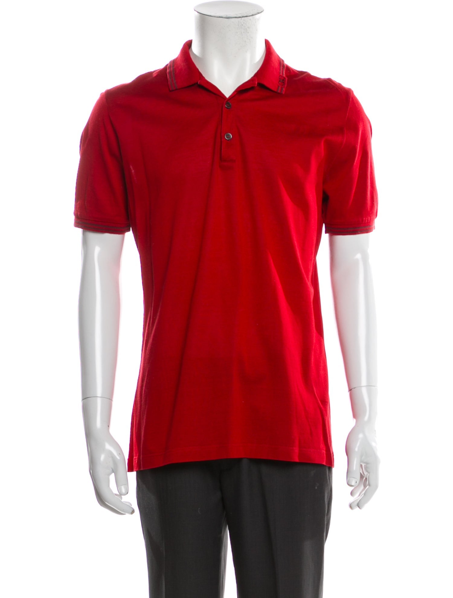 Salvatore Ferragamo Collar Short Sleeve Polo Shirt - Red Polos ...