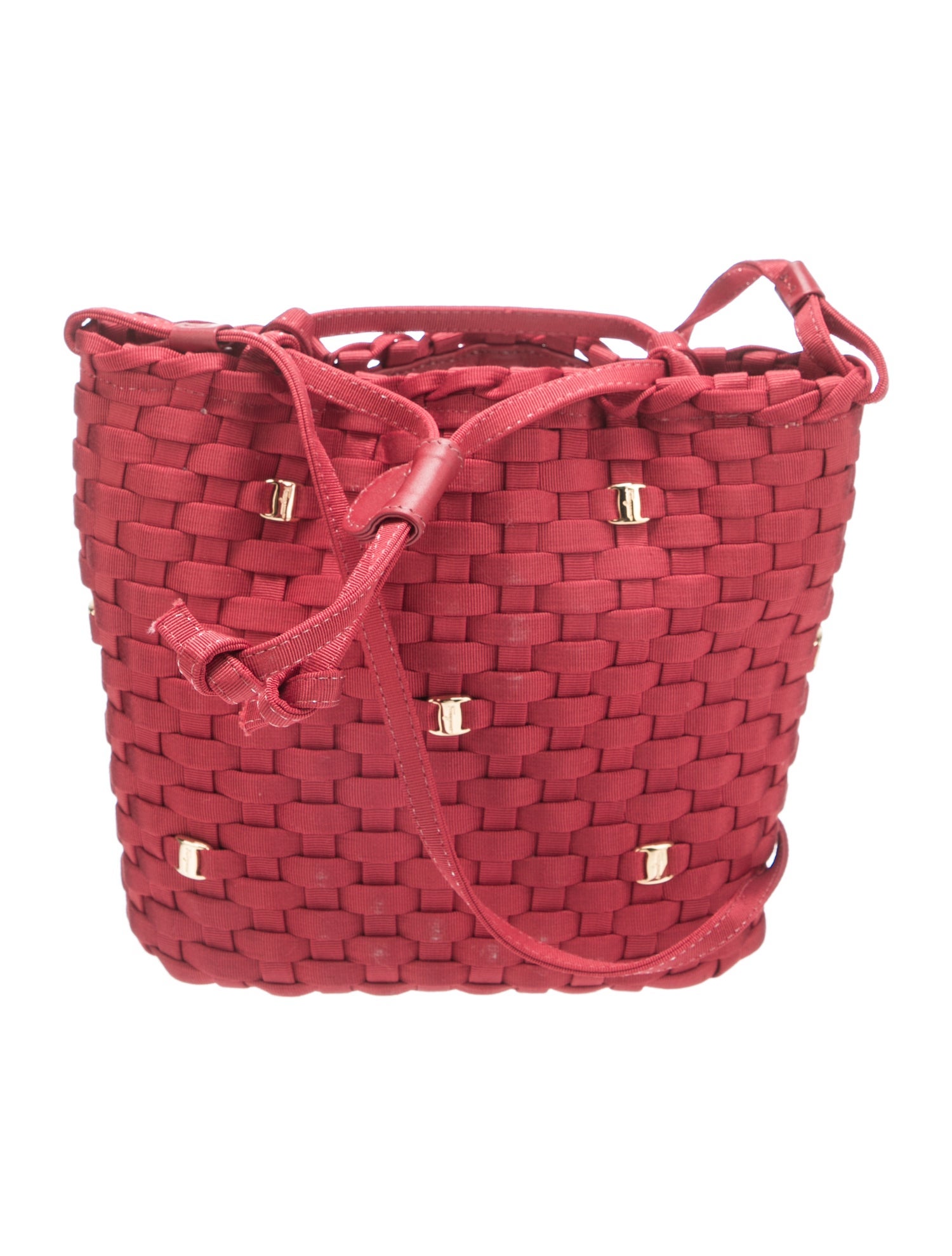 Salvatore Ferragamo Leather-Trimmed Woven Bucket Bag - Red Bucket Bags ...