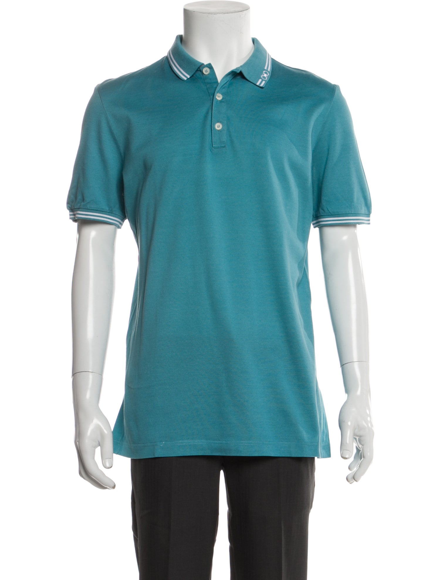Salvatore Ferragamo Crew Neck Short Sleeve Polo Shirt - Blue Polos ...