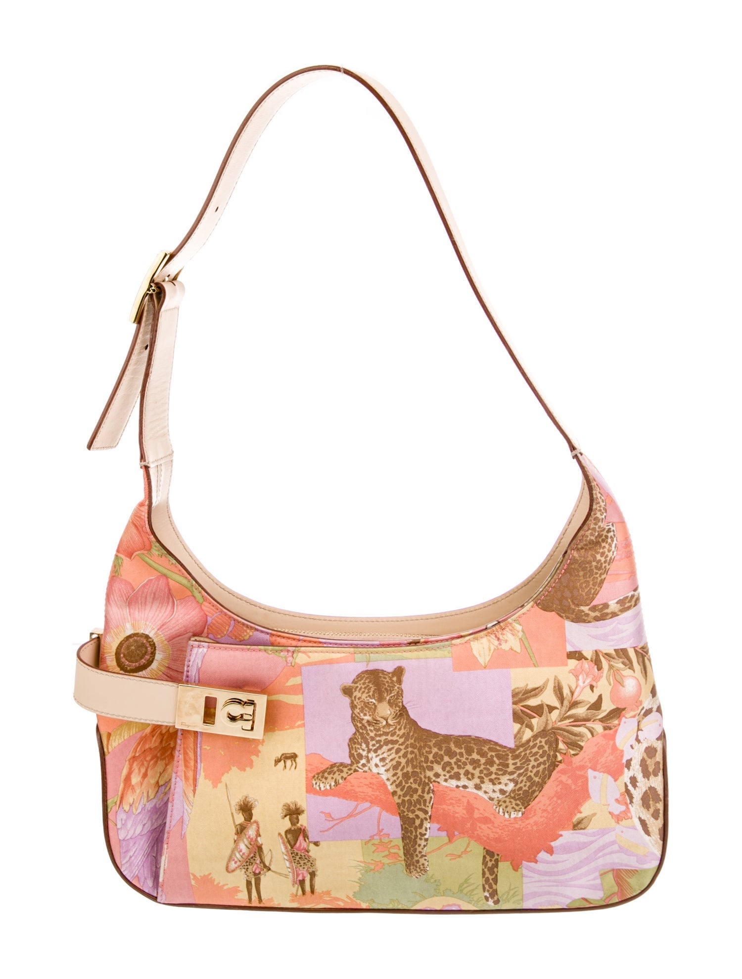 Ferragamo Bicolor Leather-Trimmed Shoulder Bag - Neutrals Shoulder Bags ...