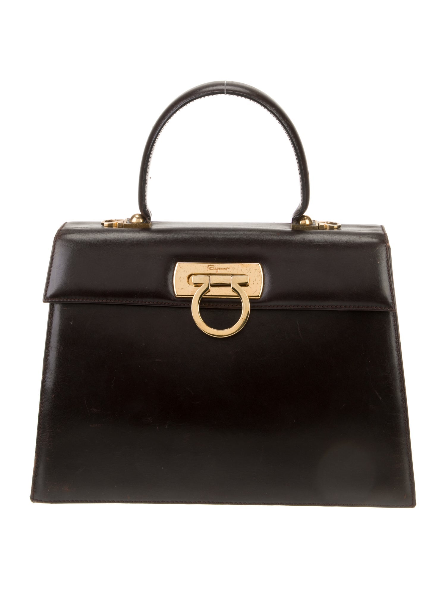 Salvatore Ferragamo Leather Top Handle Bag - Burgundy Handle Bags ...