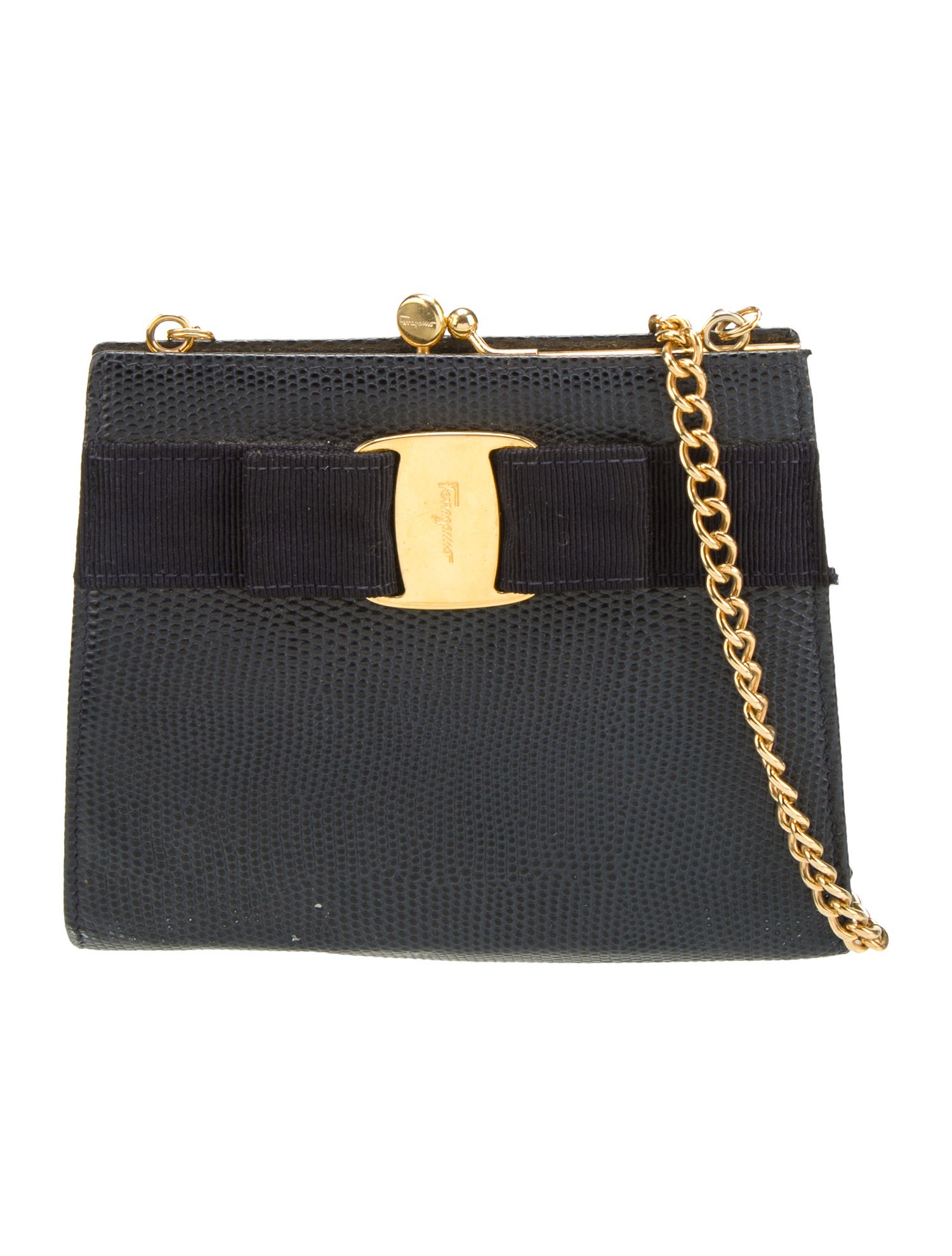 Salvatore Ferragamo Embossed Leather Evening Bag - Blue Evening Bags ...