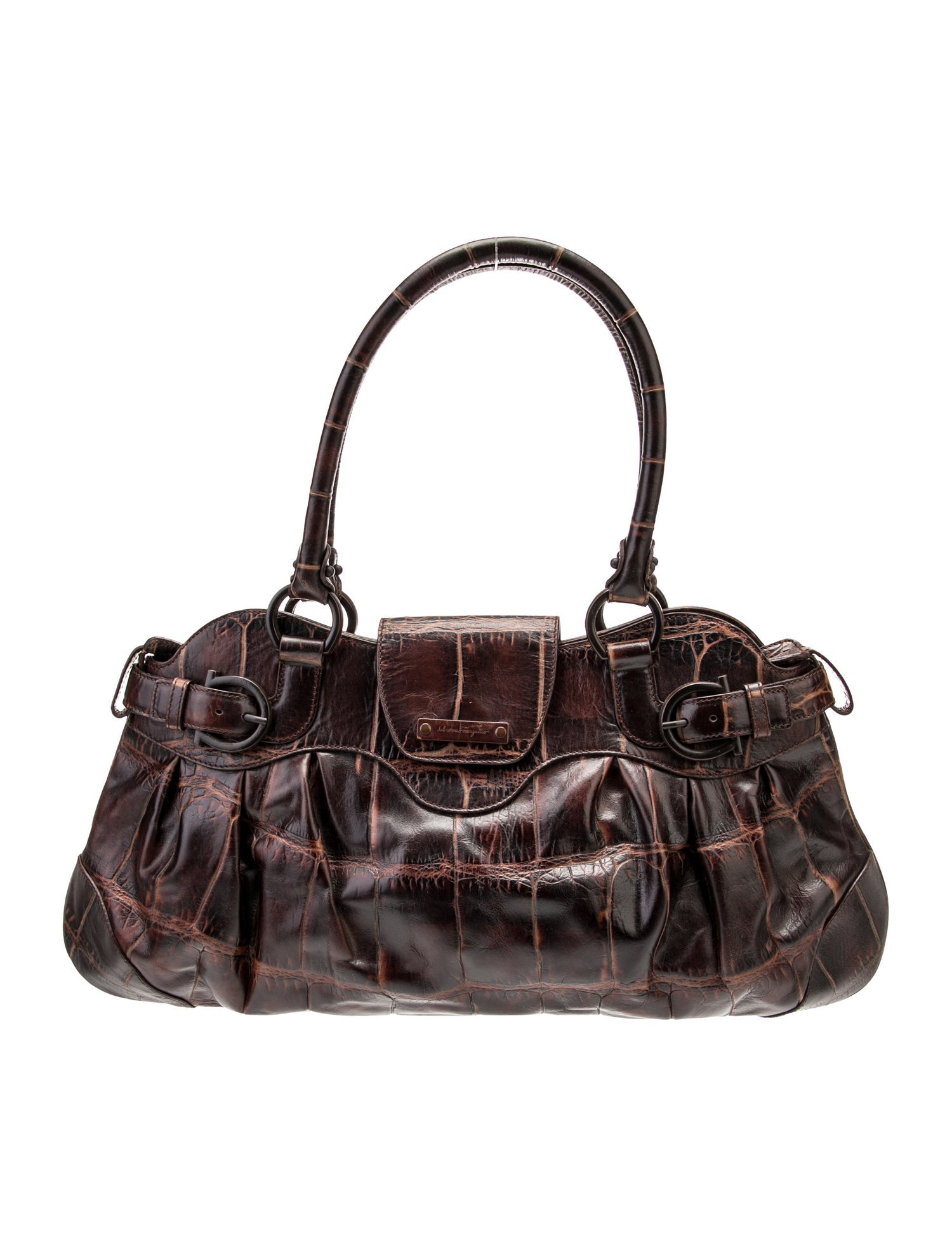 Salvatore Ferragamo Alligator Top Handle Bag - Brown Handle Bags ...