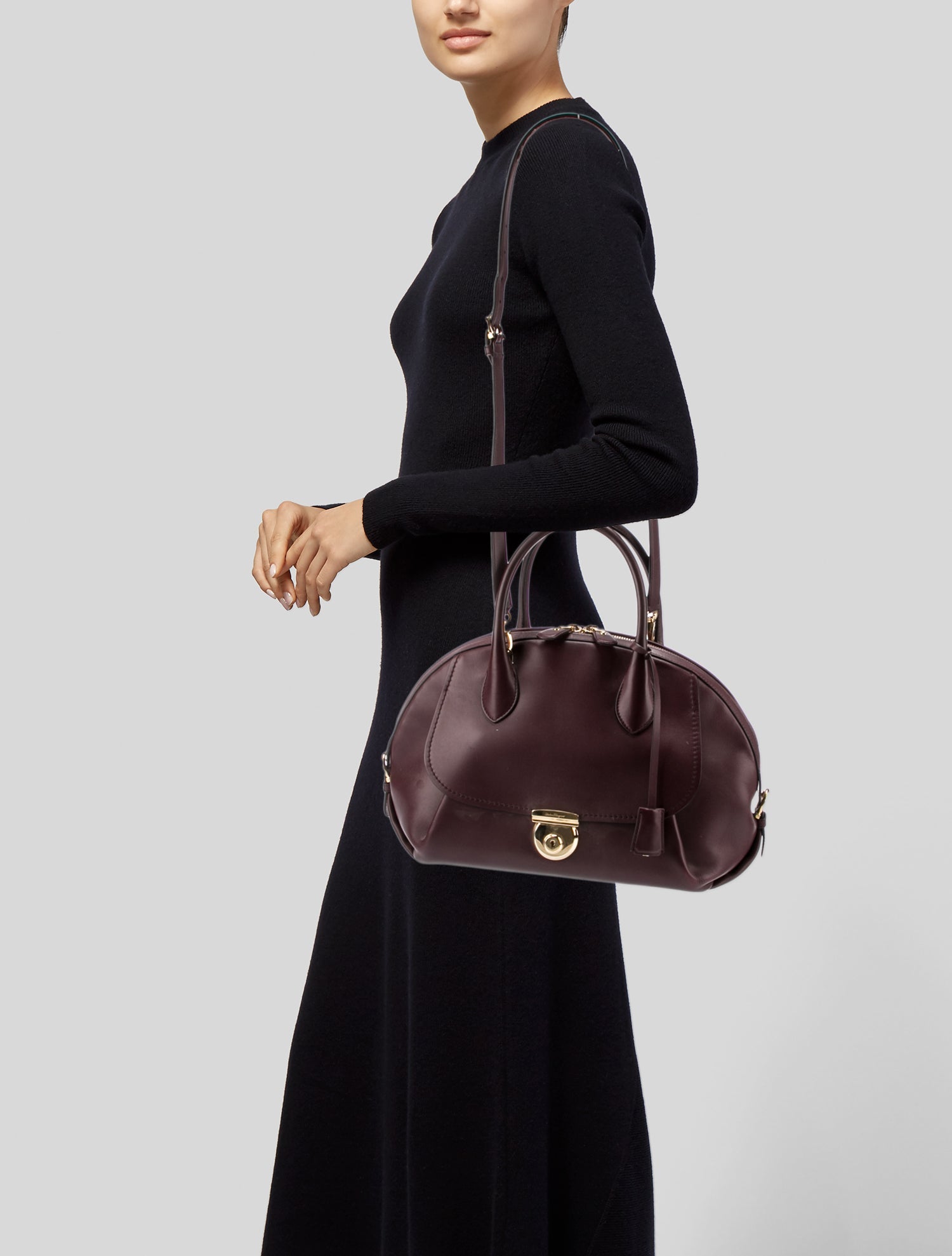 Salvatore Ferragamo Gancio Top Handle Bag - Burgundy Handle Bags ...