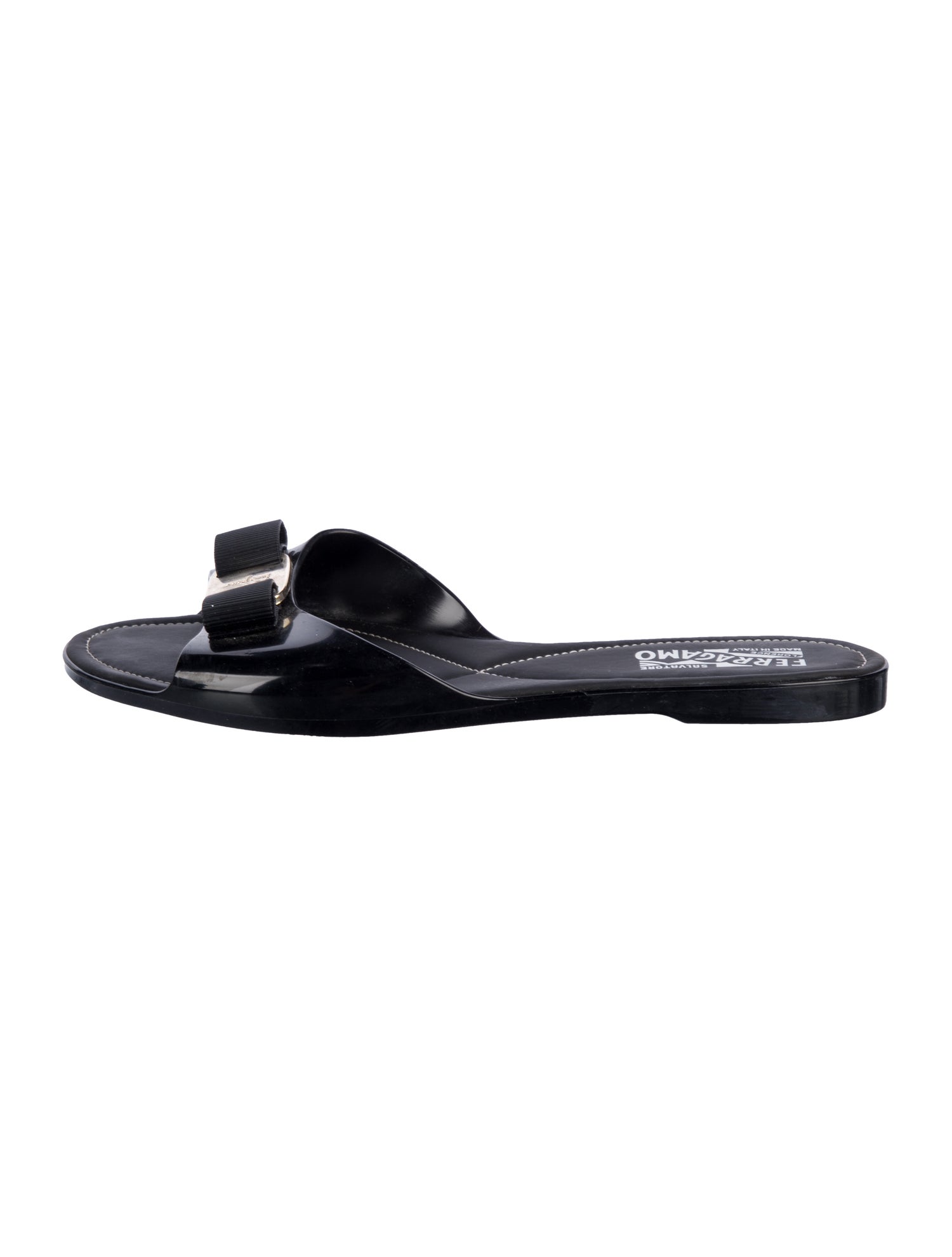 Salvatore Ferragamo Vara Bow Accent Rubber Slides - Black Sandals ...