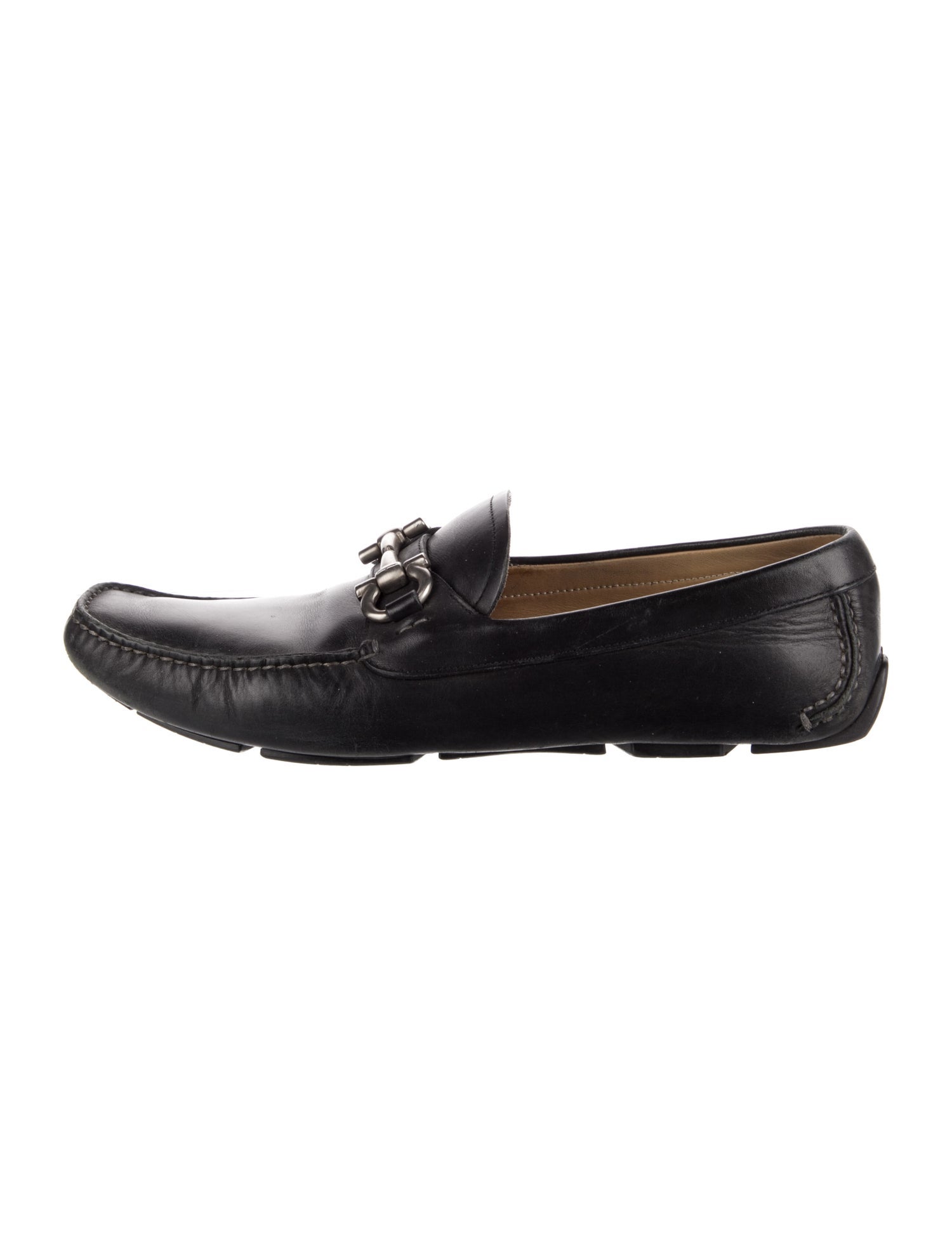 Salvatore Ferragamo Horsebit Accent Leather Drivers - Black Loafers ...