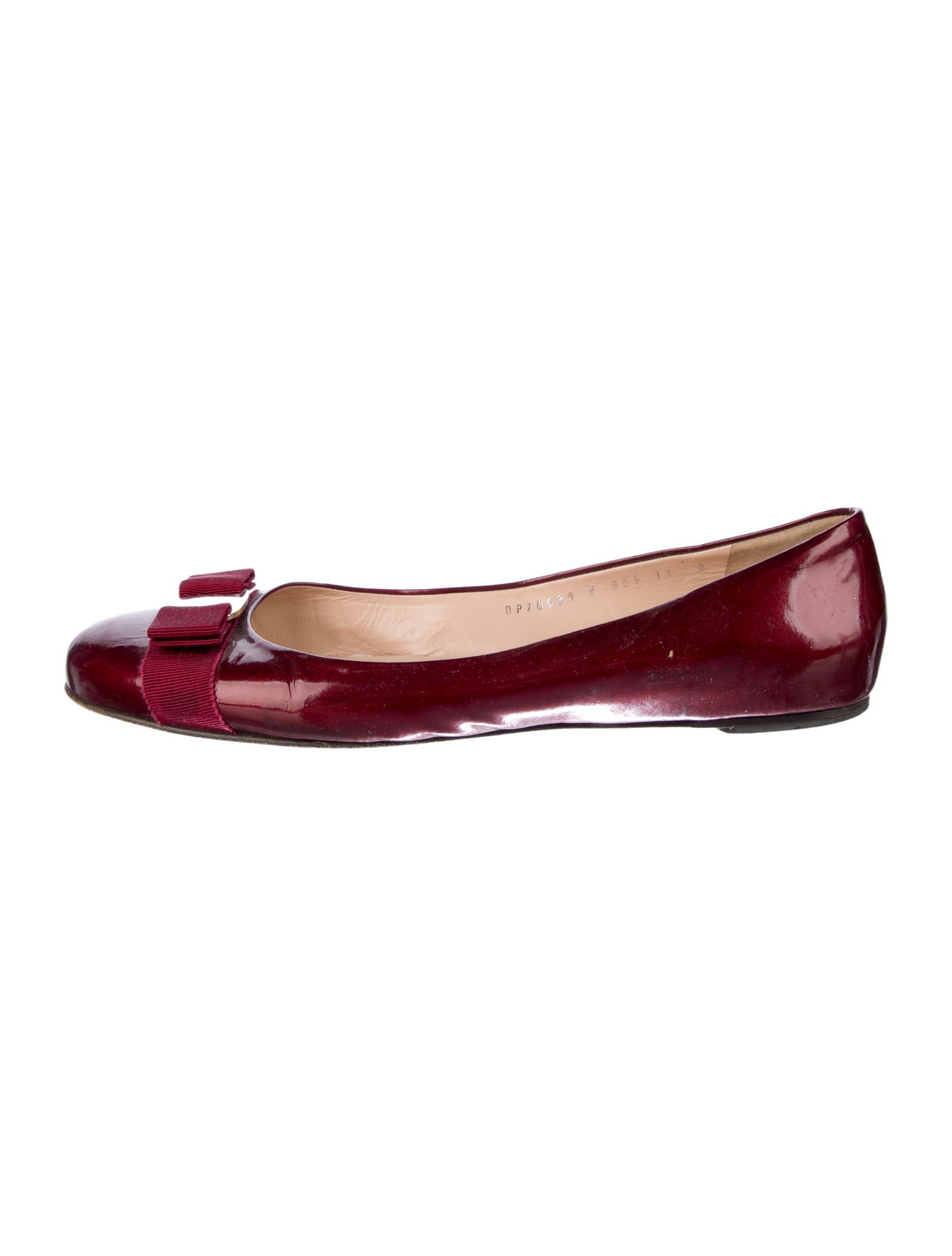 Salvatore Ferragamo Patent Leather Bow Accents Ballet Flats - Red Flats ...