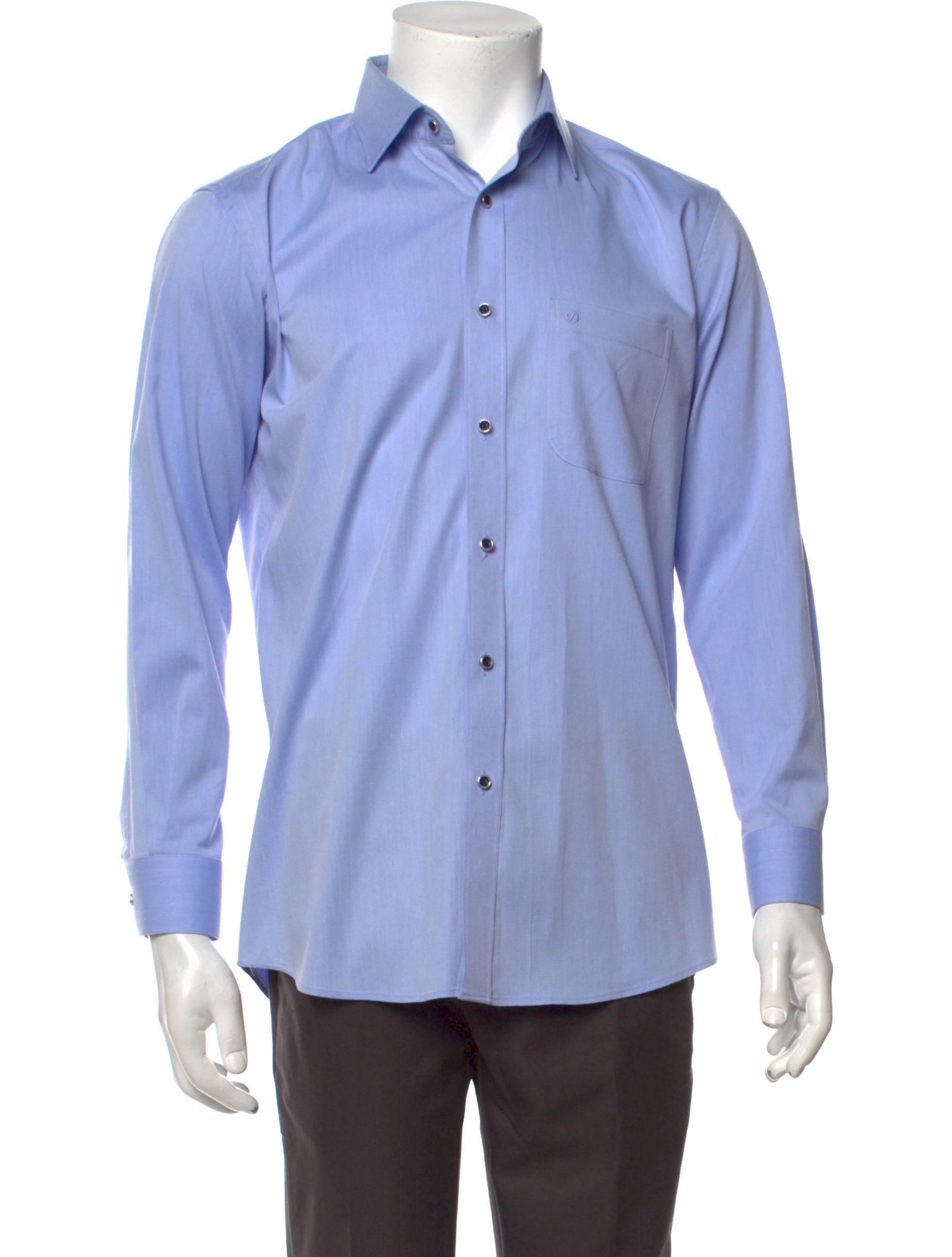S.T. Dupont Long Sleeve Dress Shirt - Blue Dress Shirts, Clothing ...