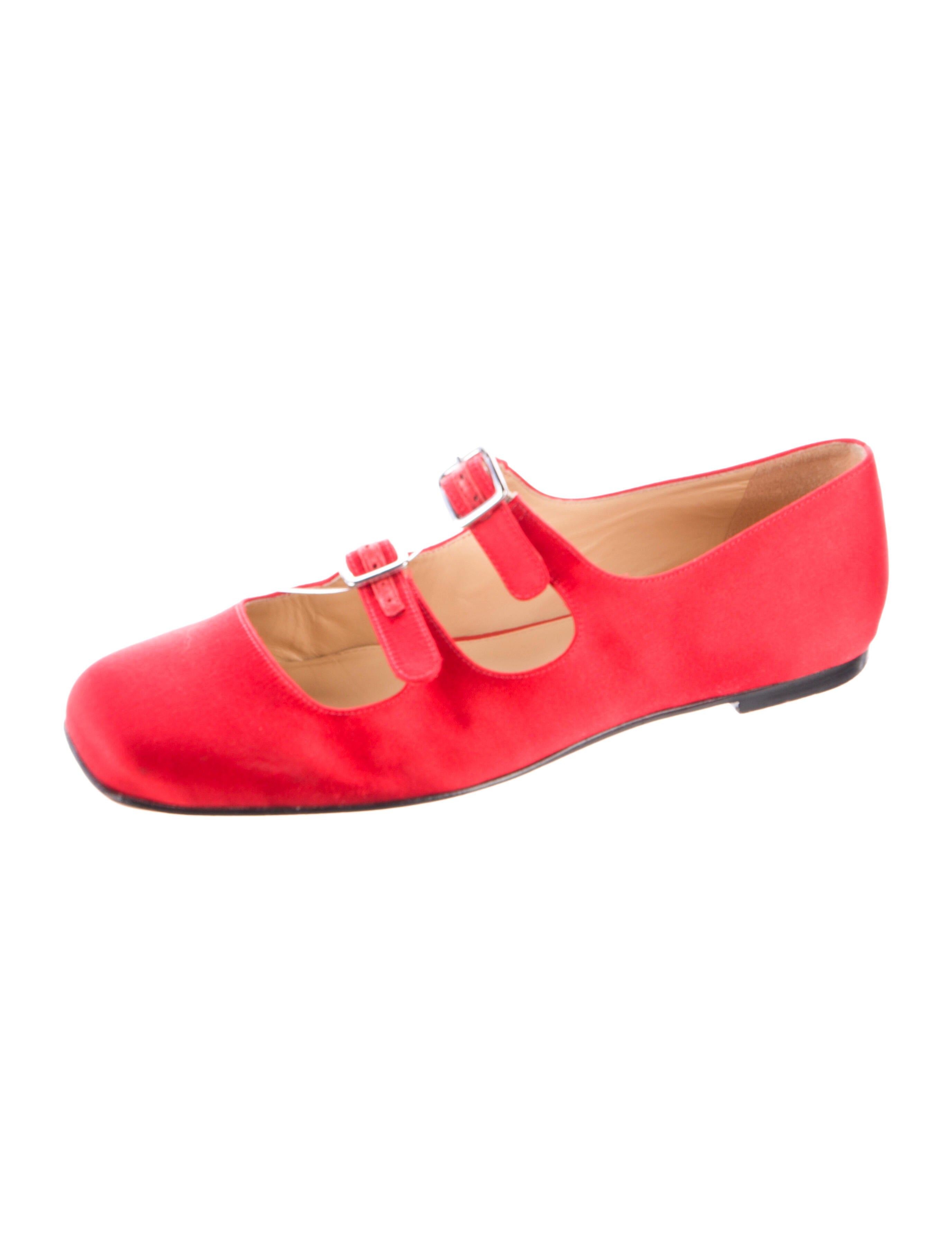 Sandy Liang Satin Mary Jane Flats - Red Flats, Shoes - SDY23866 | The ...