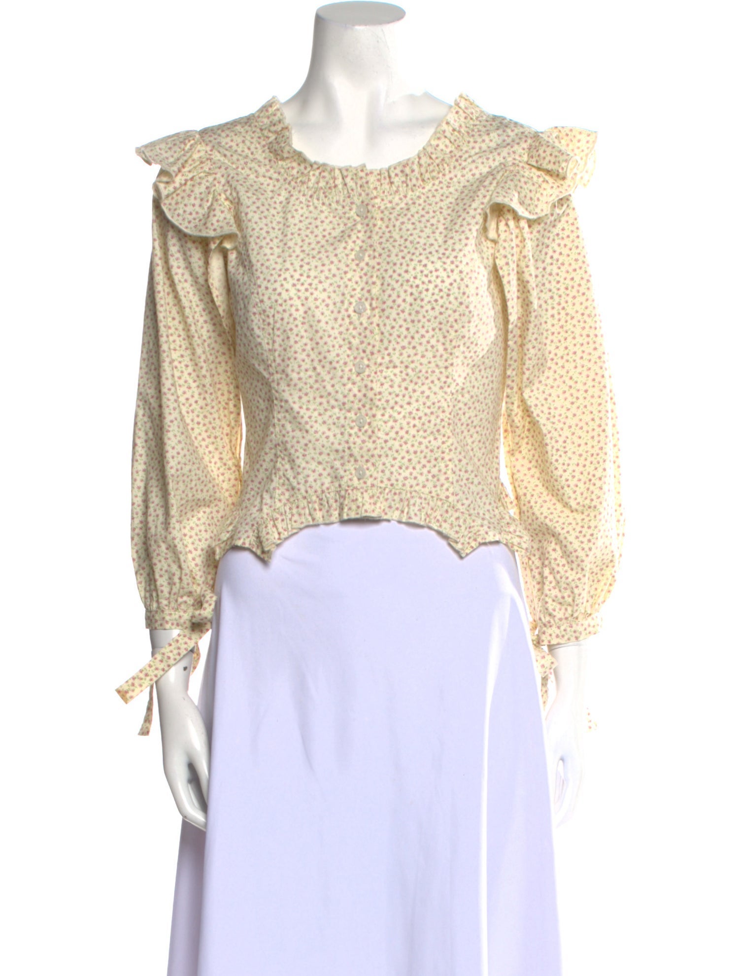 Sandy Liang Scoop Neck Long Sleeve Crop Top - Neutrals Tops, Clothing ...