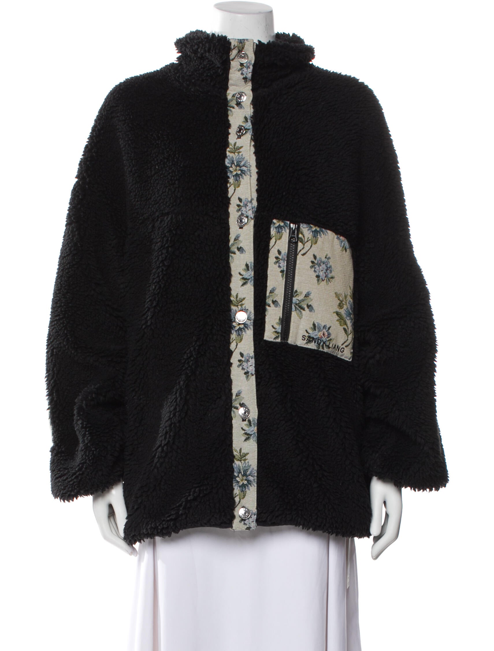 Sandy Liang Graphic Print Faux Fur Jacket - Black Jackets, Clothing ...