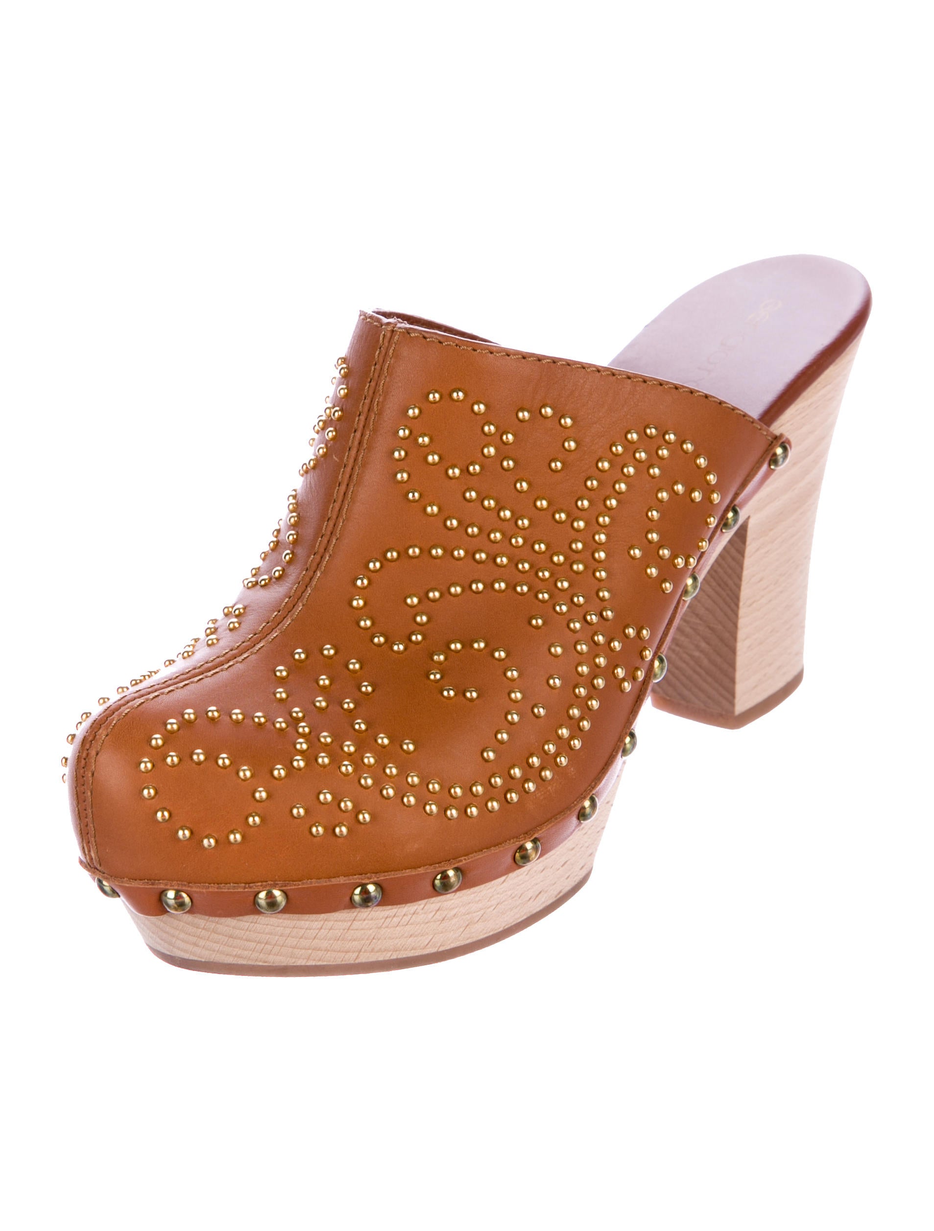Sergio Rossi Leather Studded Clogs - Brown Pumps, Shoes - SER30336 ...
