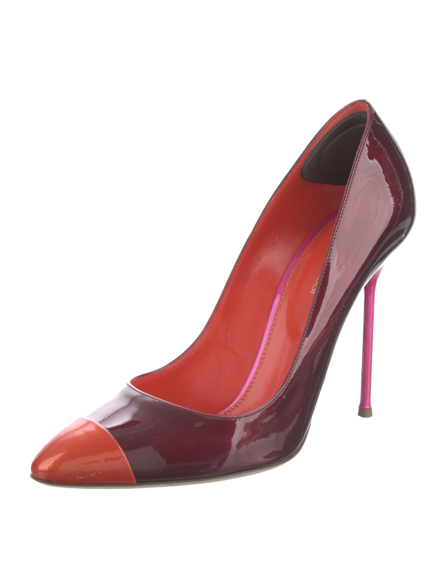 Sergio Rossi Patent Leather Colorblock Pattern Pumps - Red Pumps, Shoes ...