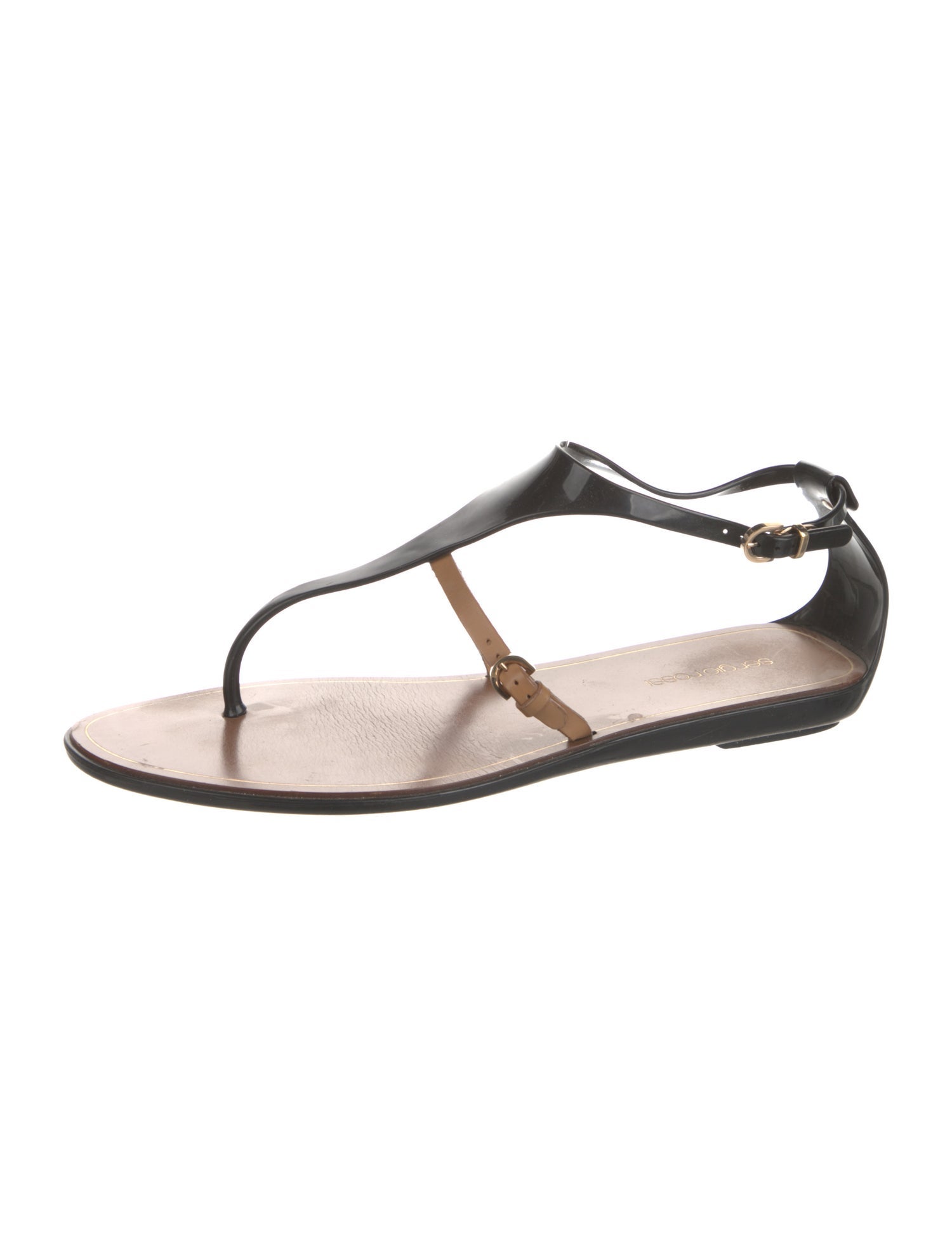 Sergio Rossi Rubber T-Strap Sandals - Black Sandals, Shoes - SER61894 ...