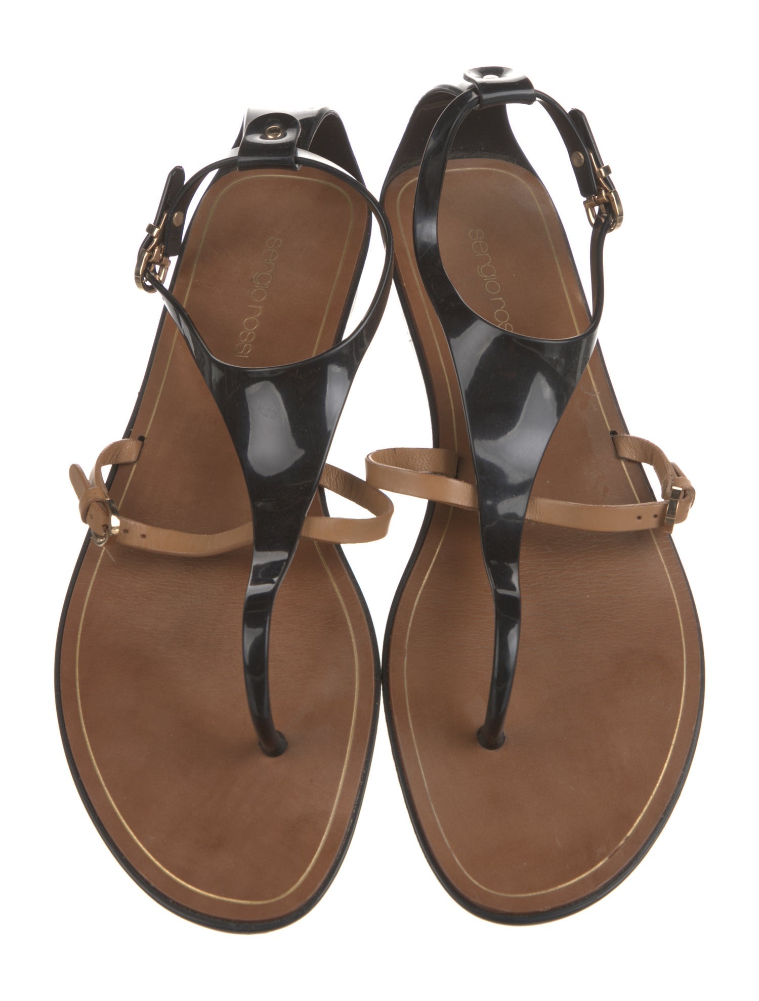 Sergio Rossi Rubber T-Strap Sandals - Black Sandals, Shoes - SER61894 ...