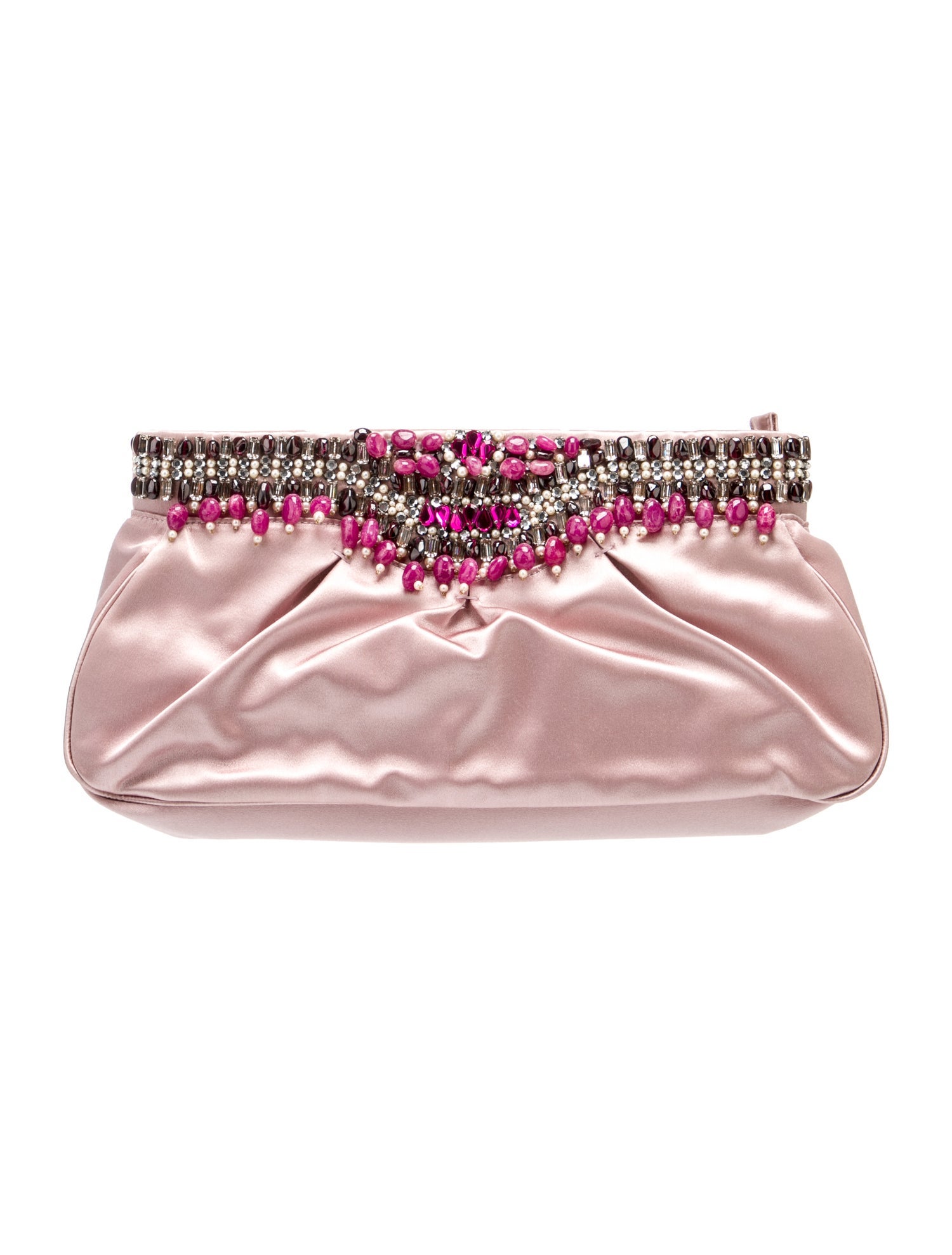 Sergio Rossi Satin Embellished Clutch - Pink Clutches, Handbags ...
