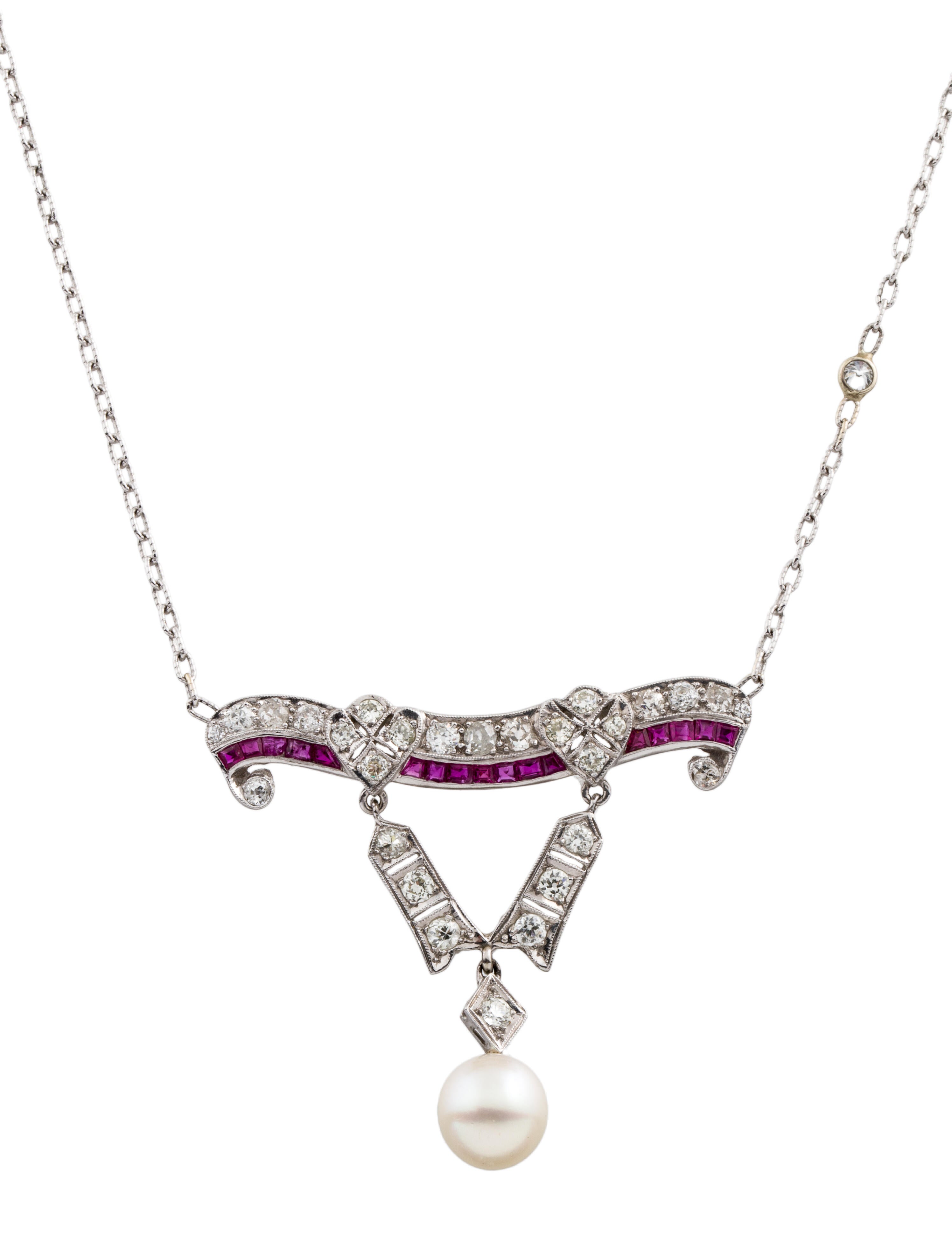 SHAY Pearl Diamond & Ruby Pendant Necklace - 900 Platinum Pendant ...