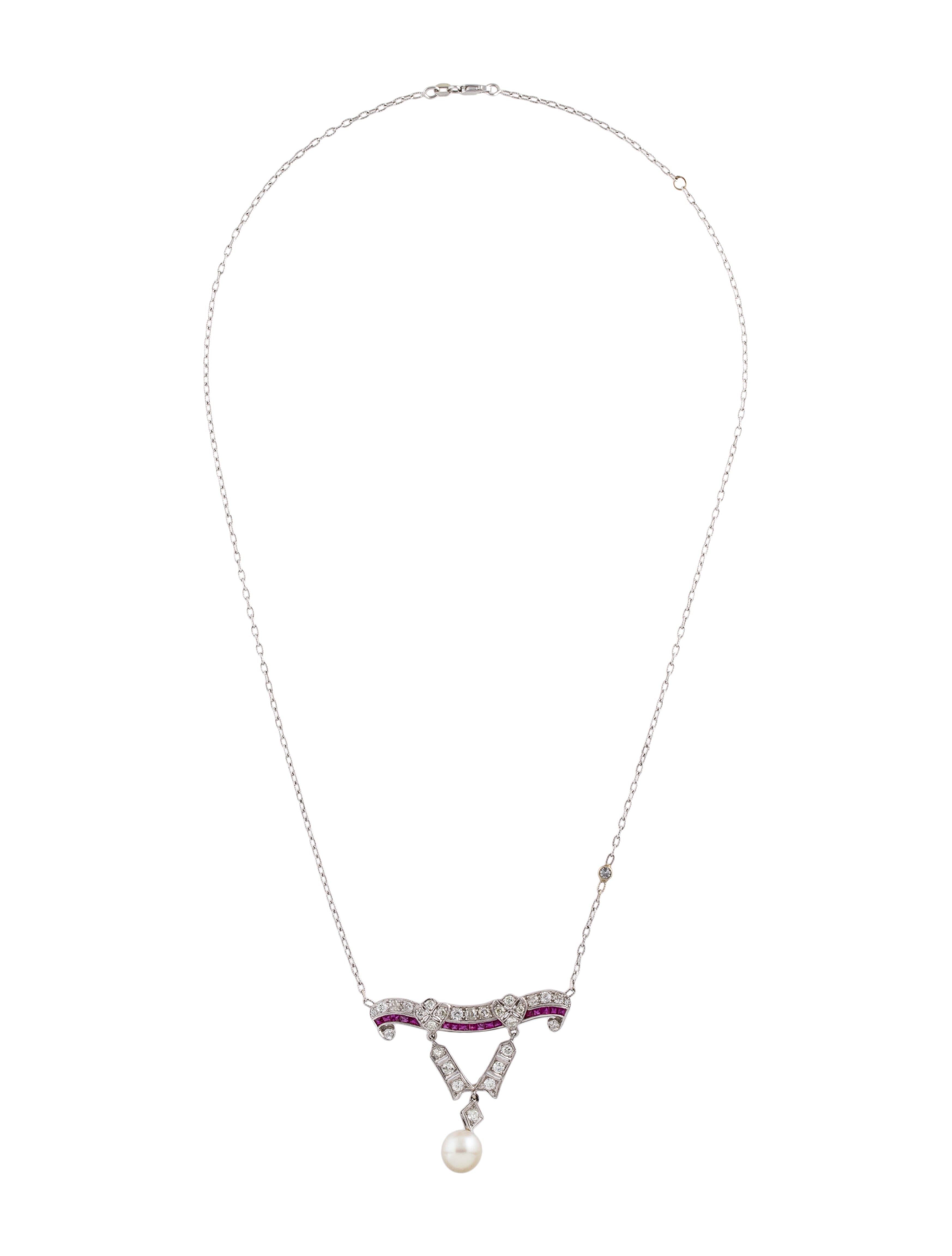 SHAY Pearl Diamond & Ruby Pendant Necklace - 900 Platinum Pendant ...