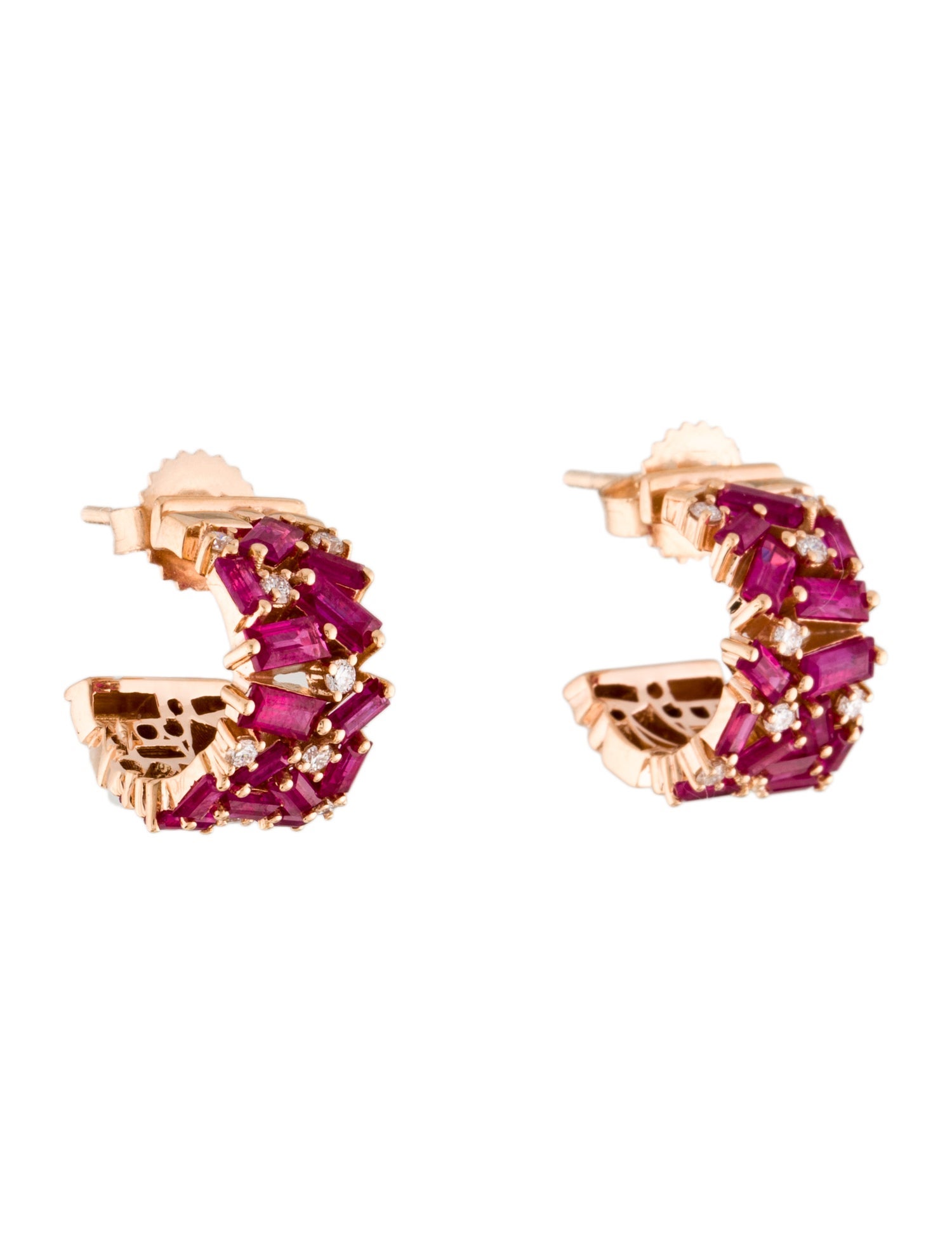 Suzanne Kalan 18K Ruby & Diamond FireWorks Wide Hoop - 18K Rose Gold Hoop, Earrings - SKN22080 ...