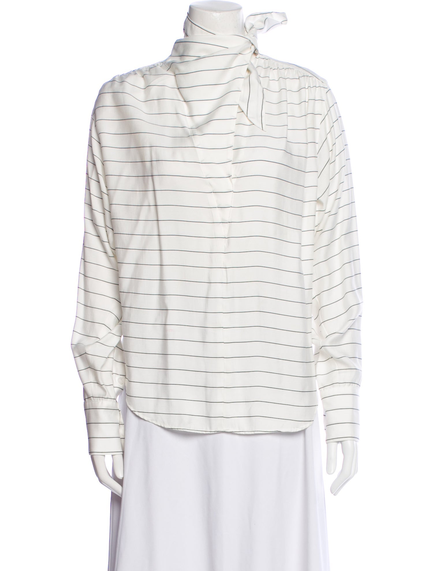 Smythe Striped Mock Neck Button-Up Top - White Tops, Clothing ...
