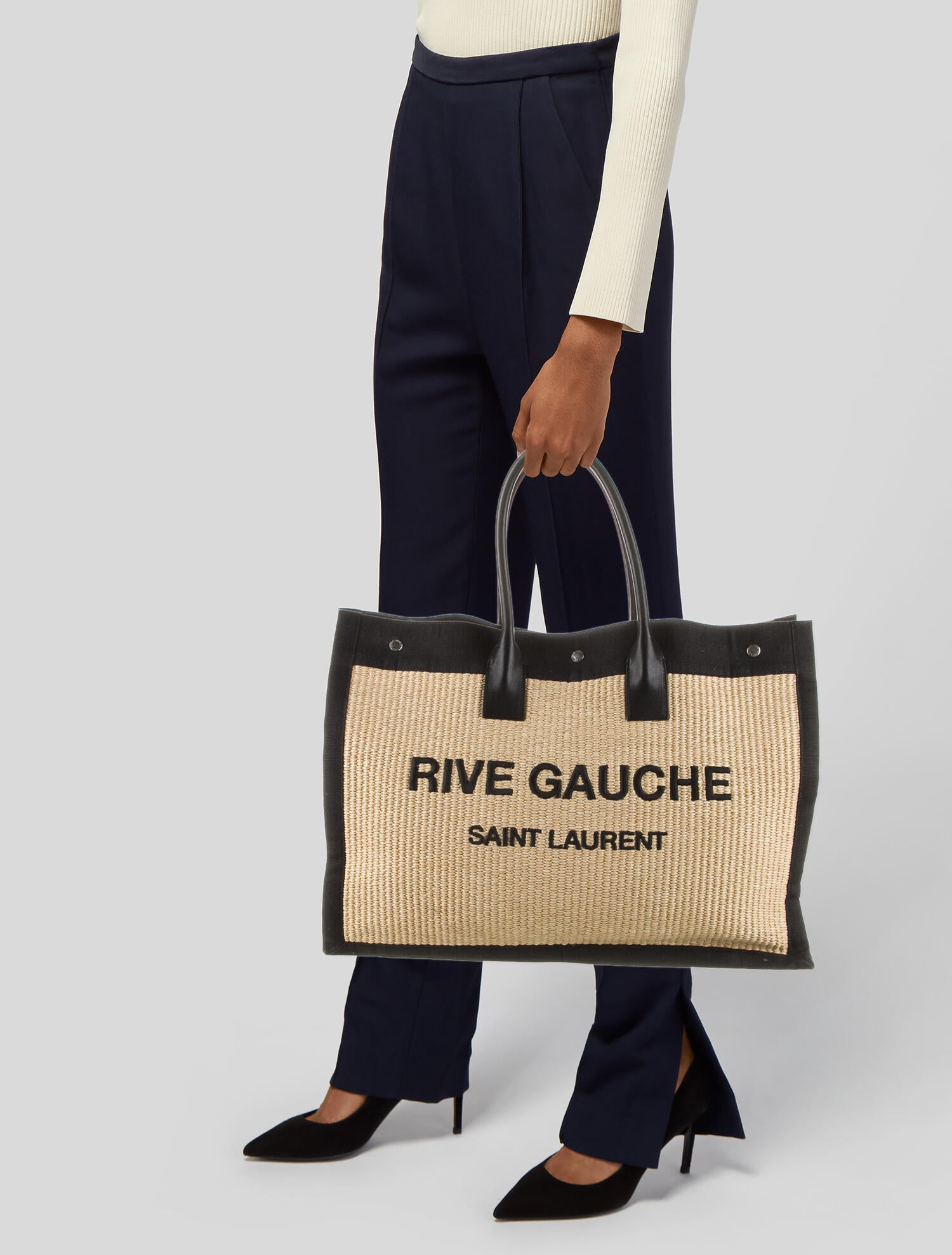 Saint Laurent 2020 Large Raffia Rive Gauche Tote - Neutrals Totes ...