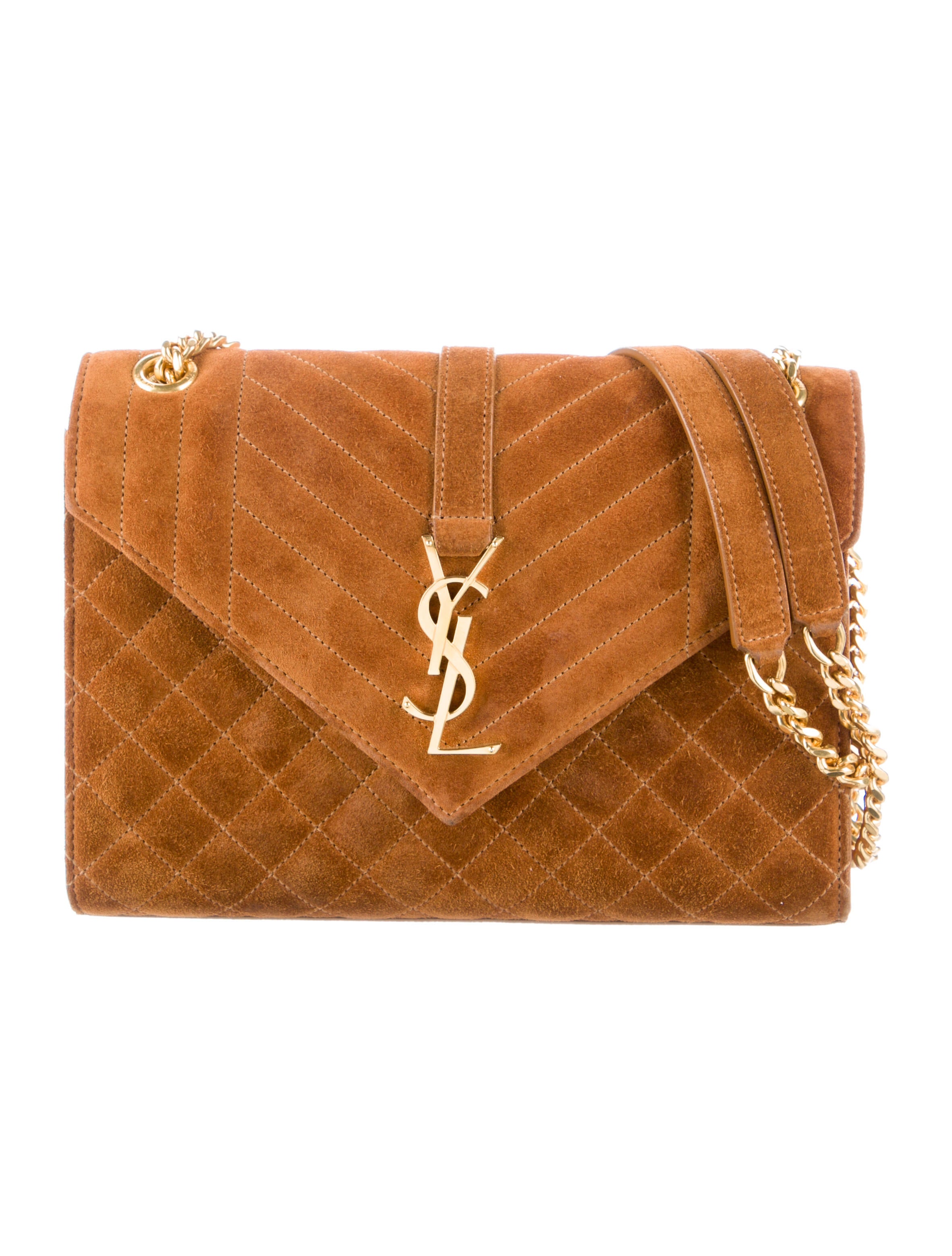 Saint Laurent Medium Monogram Triquilt Envelope Chain Bag - Brown ...