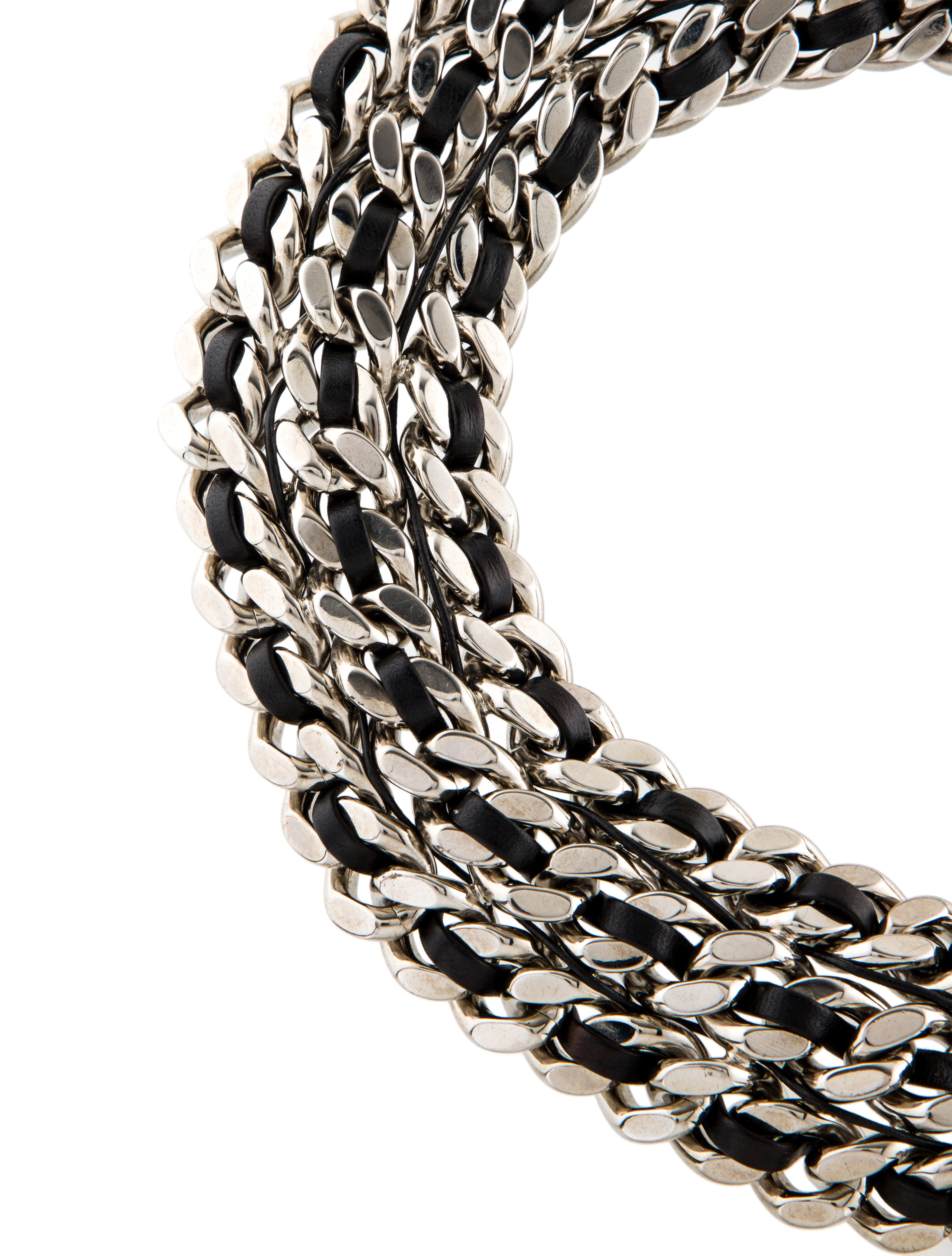 Saint Laurent Leather Chain Link Collar Necklace - Black, Silver-Tone ...
