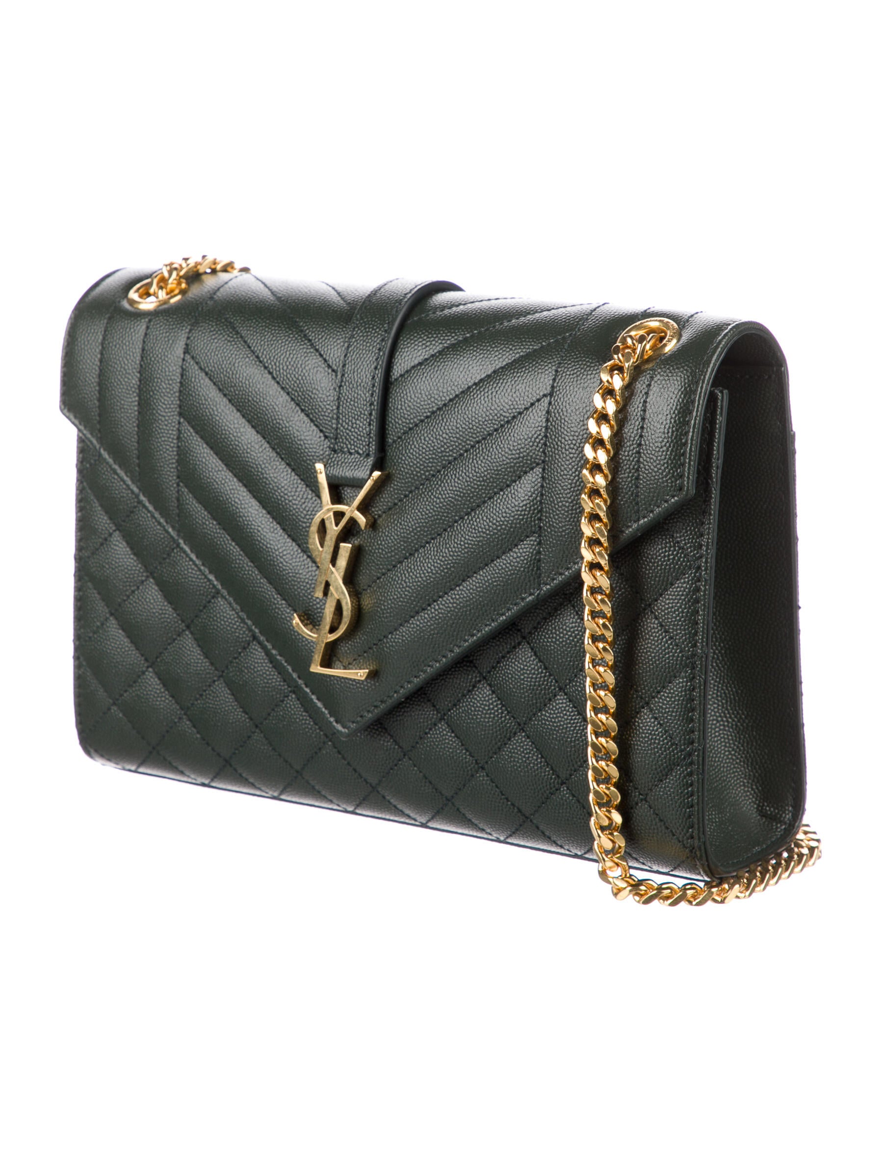 Saint Laurent Medium Monogram Triquilt Envelope Bag - Green Crossbody ...