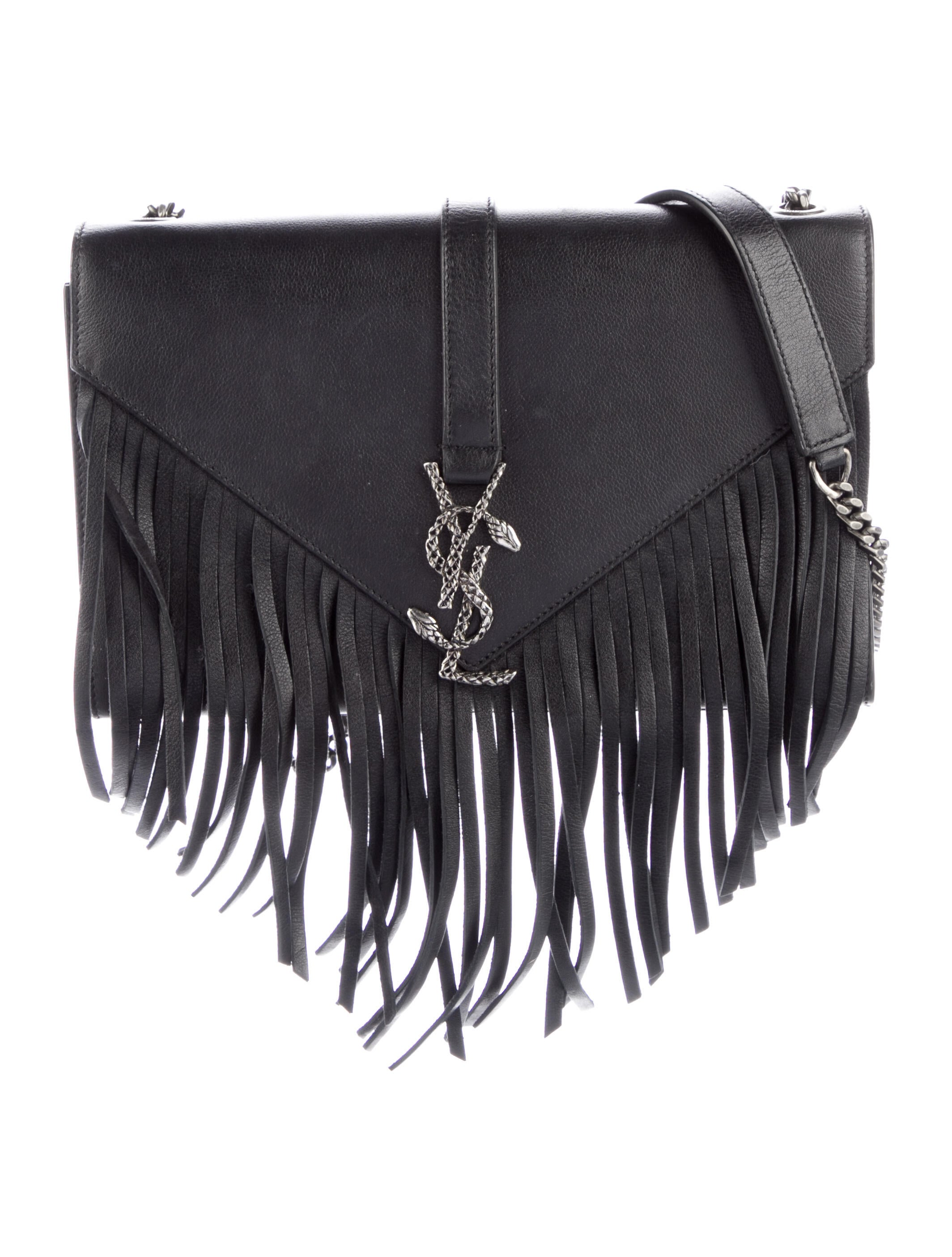 Saint Laurent Snake Monogram Medium Fringe Envelope Chain Bag - Black ...