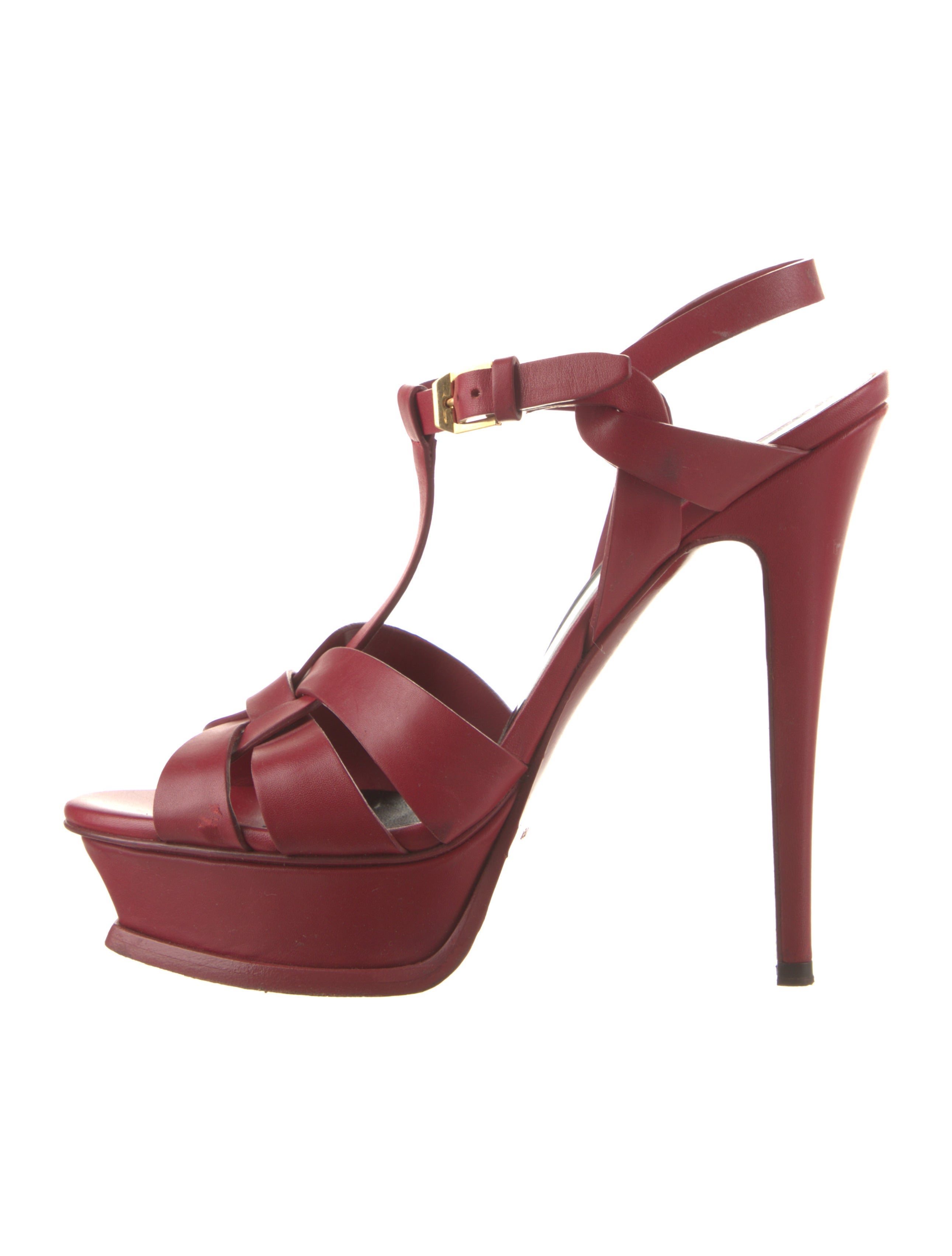 Saint Laurent Tribute Leather T-Strap Sandals - Red Sandals, Shoes ...