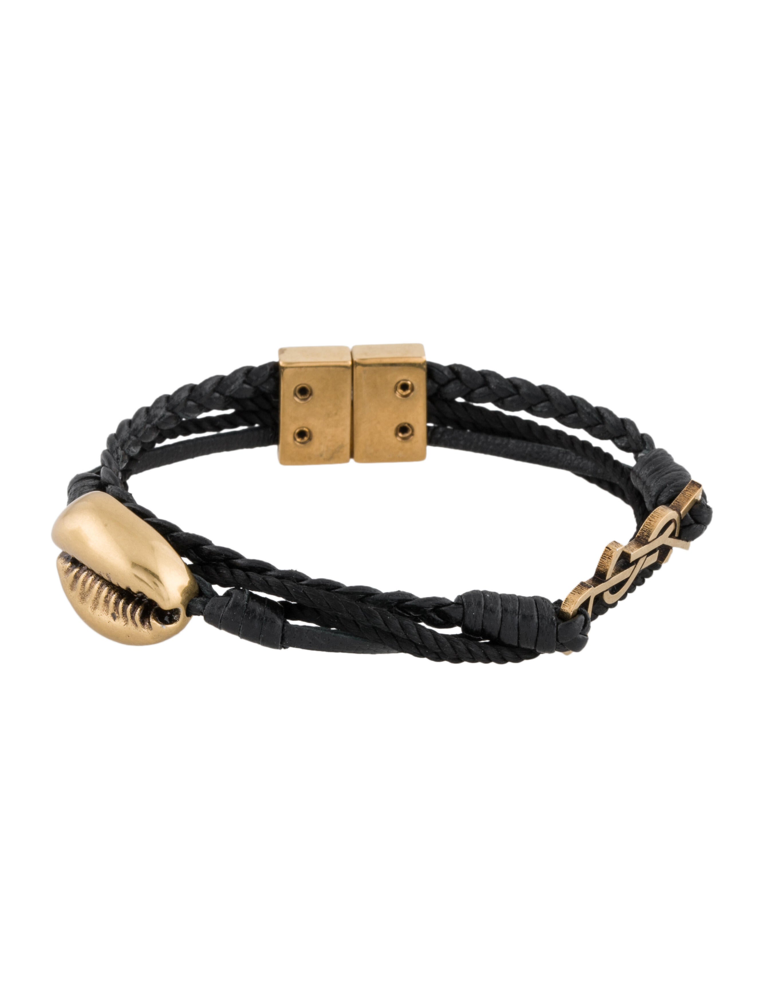 Saint Laurent Leather Seashell Bracelet - Gold-Tone Metal Bangle ...