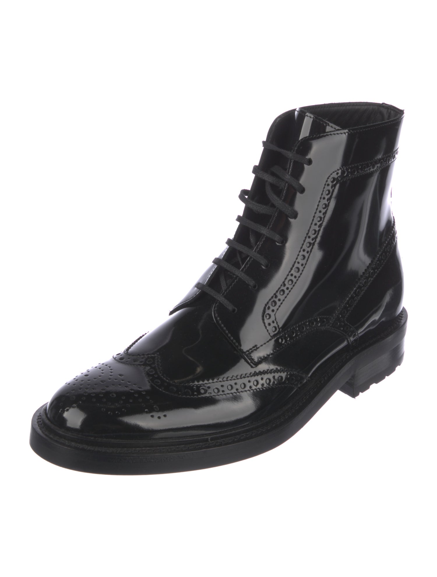 Saint Laurent Patent Leather Combat Boots - Black Boots, Shoes ...