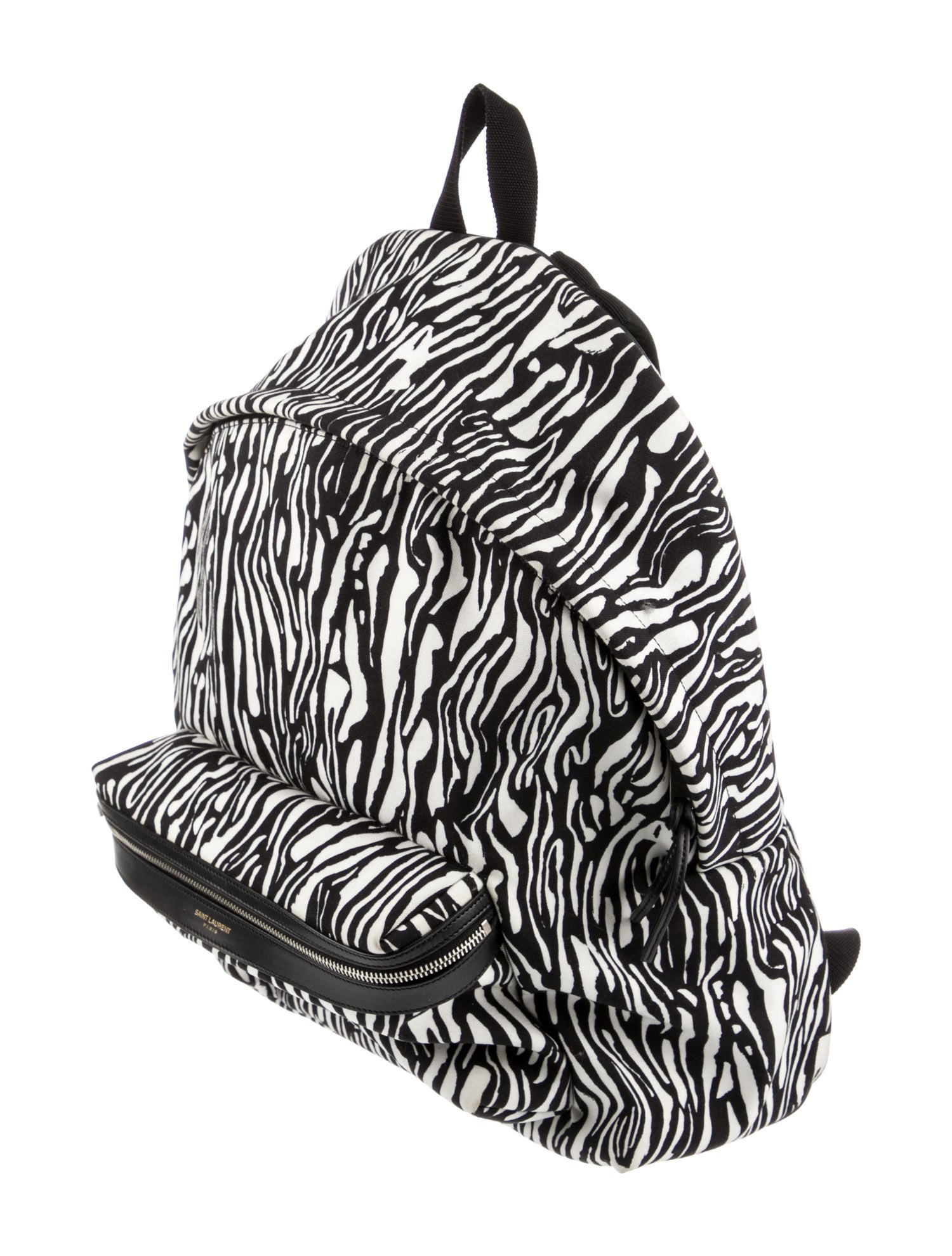 Saint Laurent Leather Trimmed Zebra Print City Backpack - Black ...