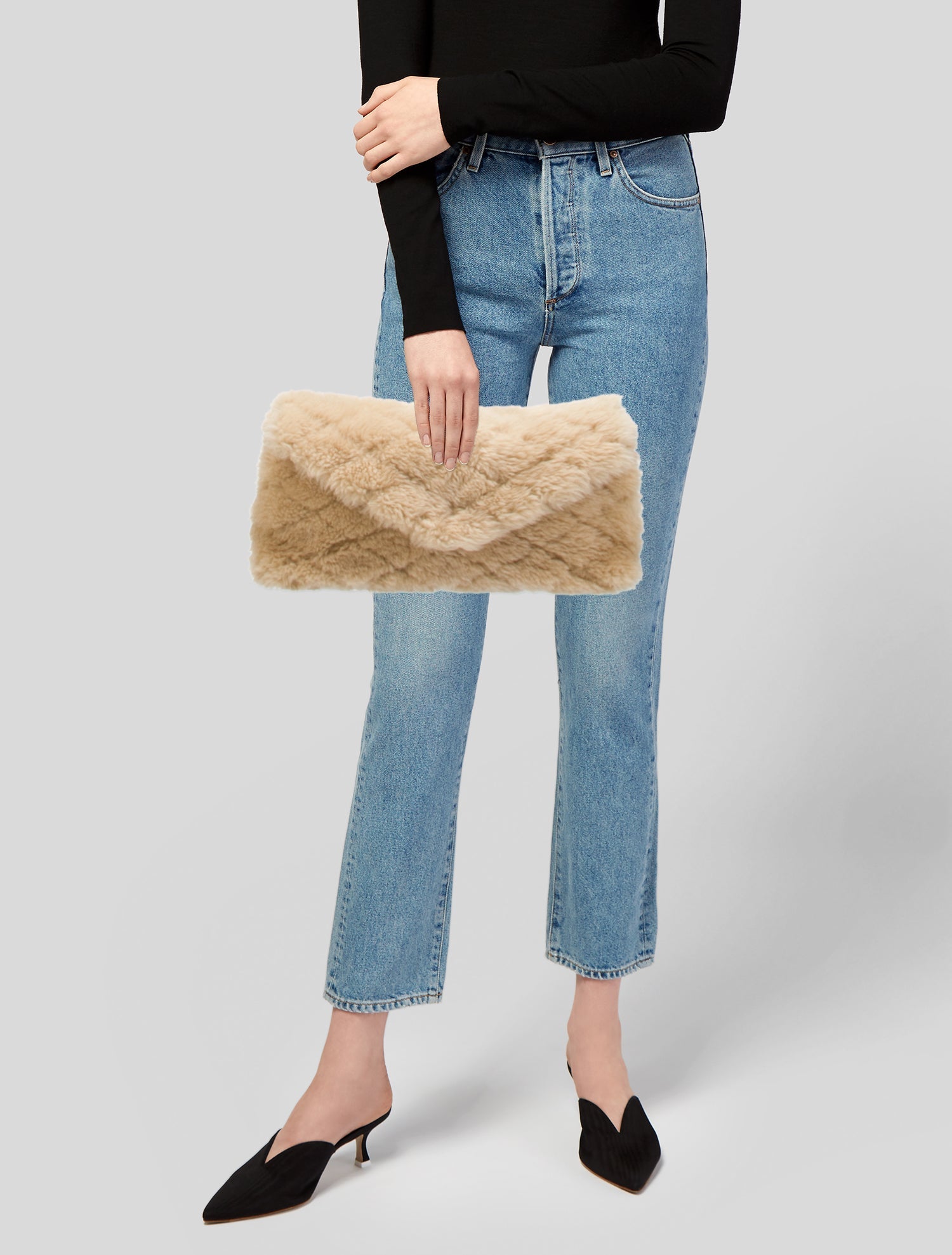 Saint Laurent Large Shearling Sade Puffer Clutch - Neutrals Clutches ...