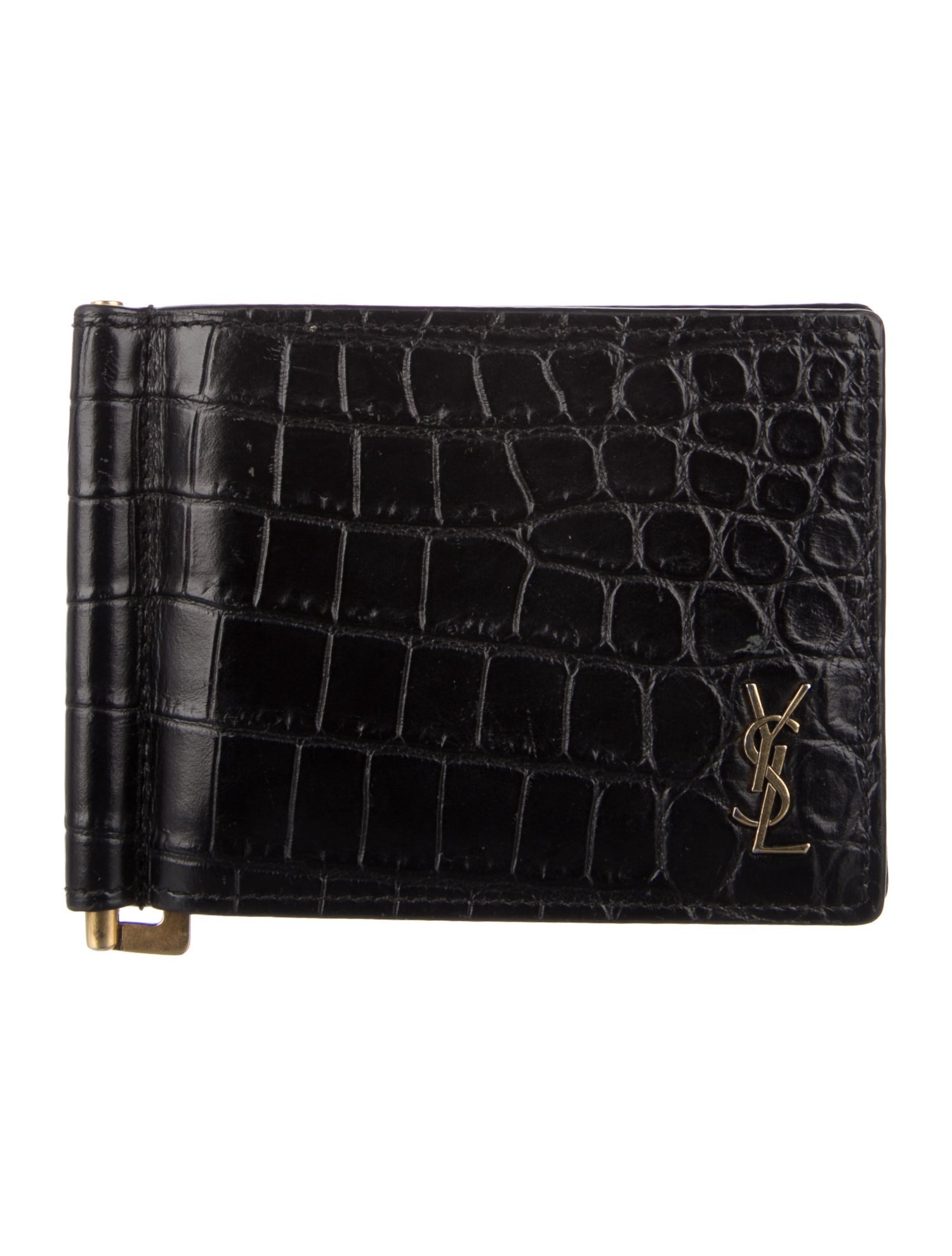 Saint Laurent 2021 Mini Monogram Money Clip Bifold Wallet - Black ...