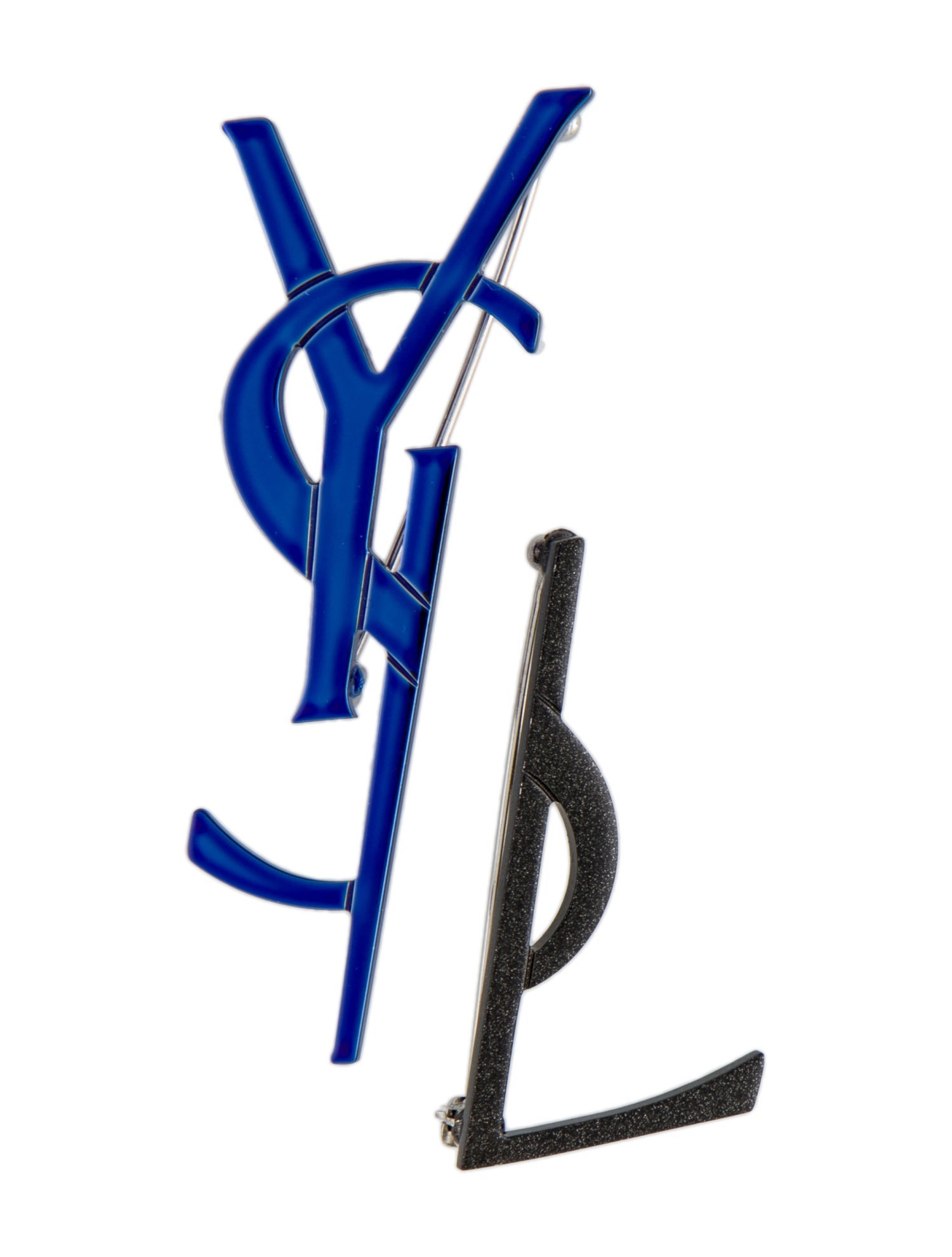 Saint Laurent Deconstructed Monogram Brooch Set - Anodized Metal Brooch ...