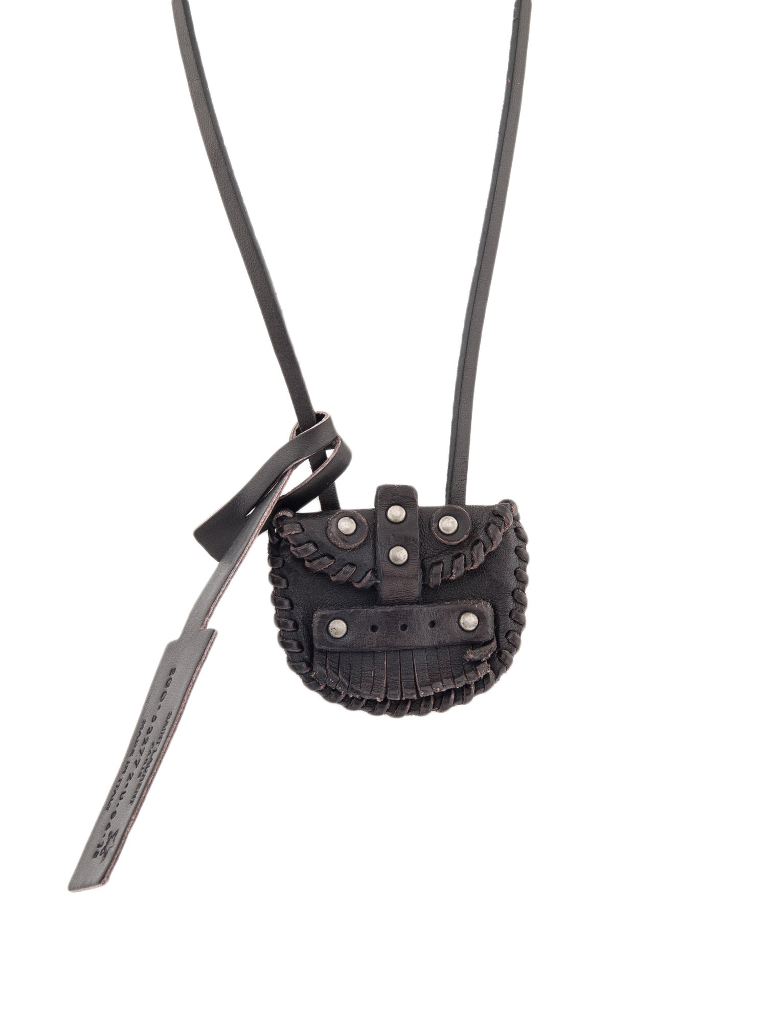 Saint Laurent Leather Tribal Purse Pendant Necklace - Brown, Silver ...