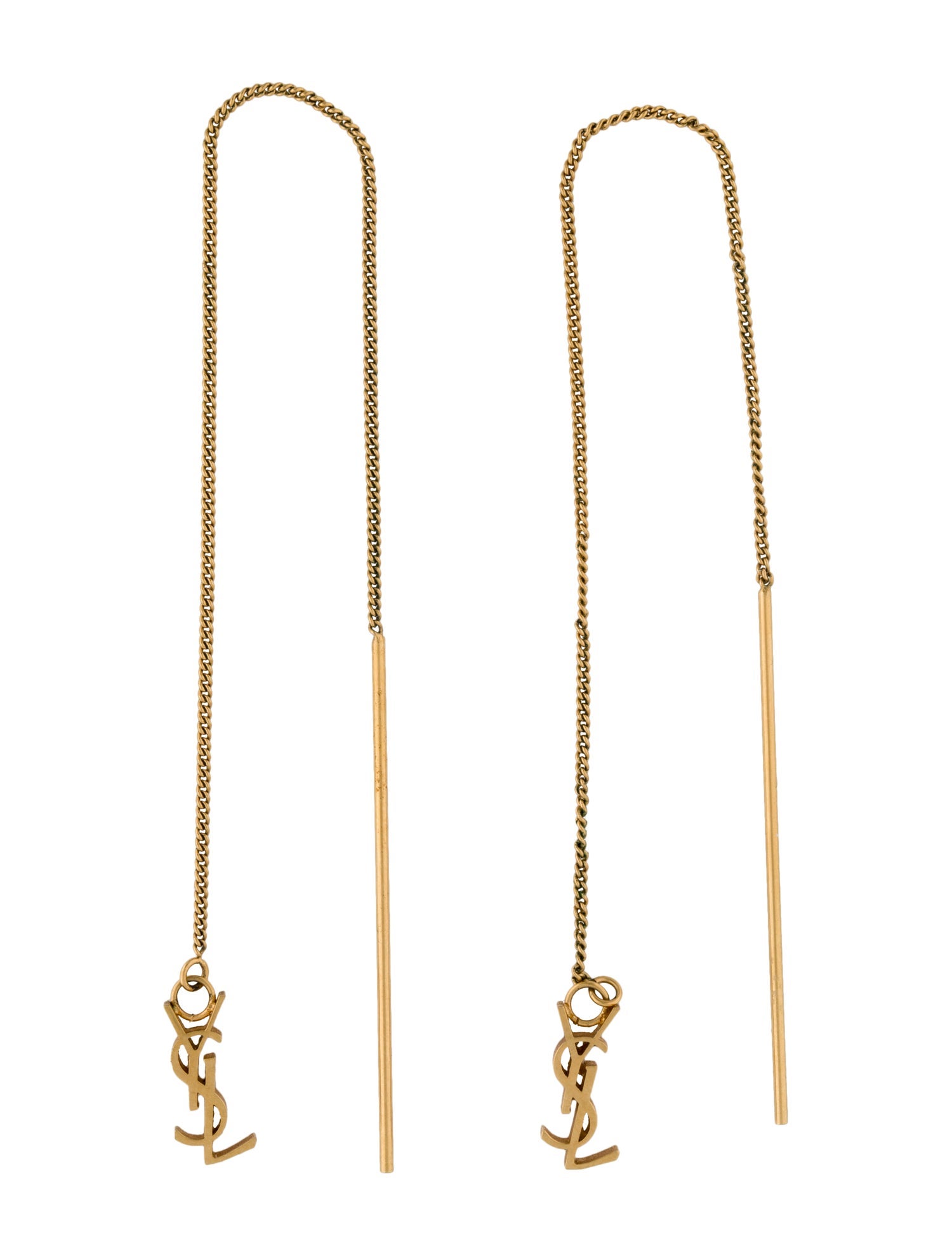 Saint Laurent Cassandre Long Threader Earrings - Gold-Tone Metal Drop ...