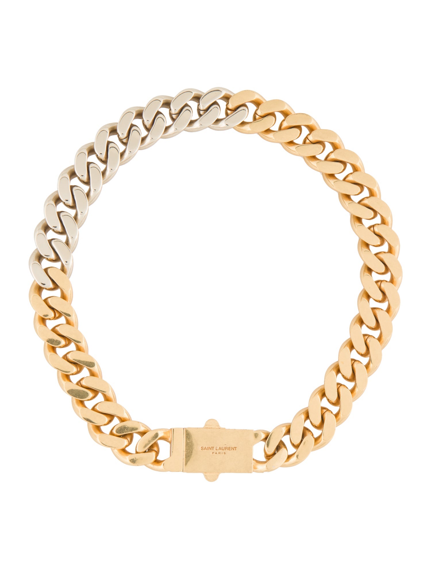 Saint Laurent Two-Tone Curb Chain Collar Necklace - Gold-Tone Metal ...